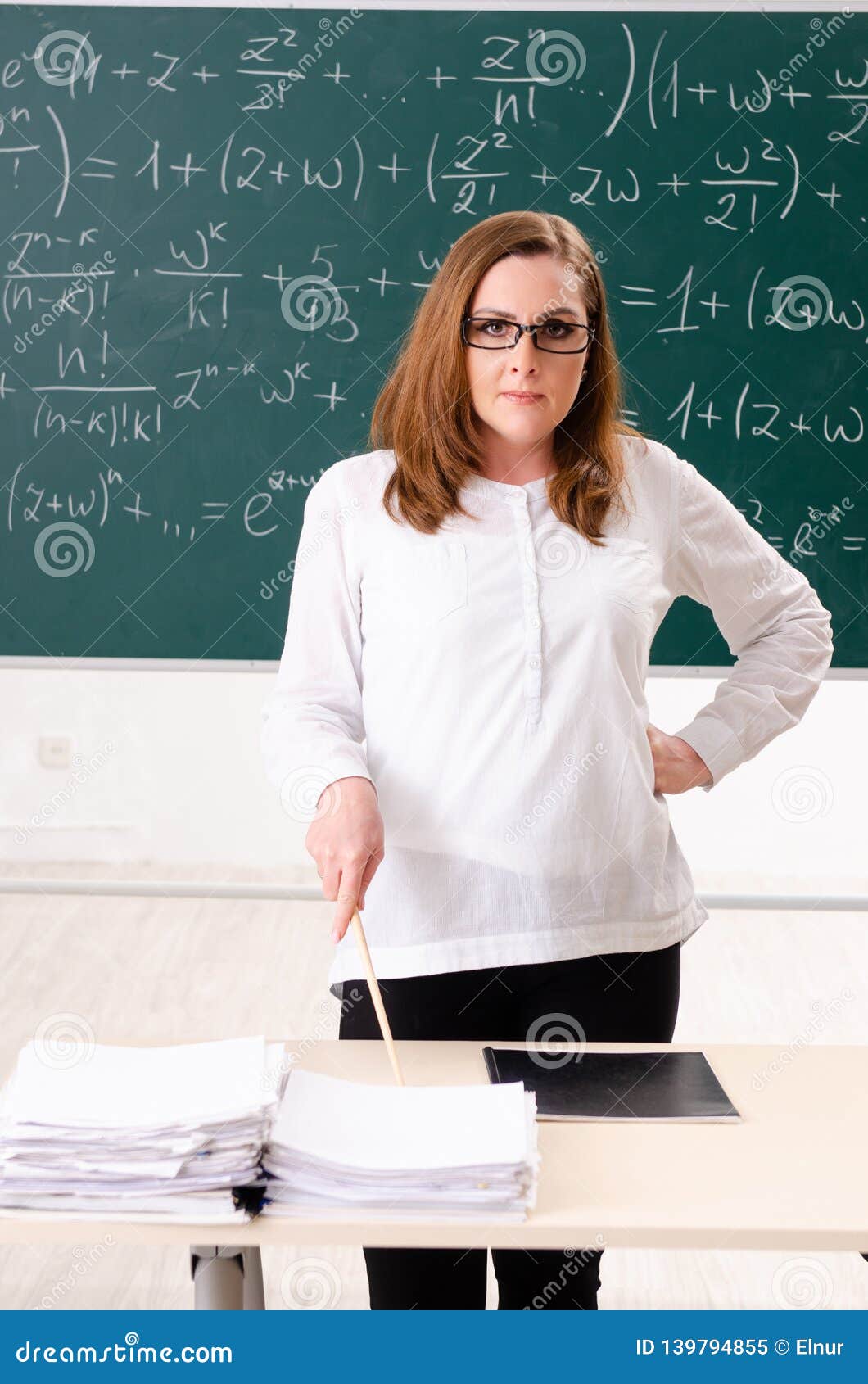 The Female Math Teacher in the Classroom Stock Image - Image of ...