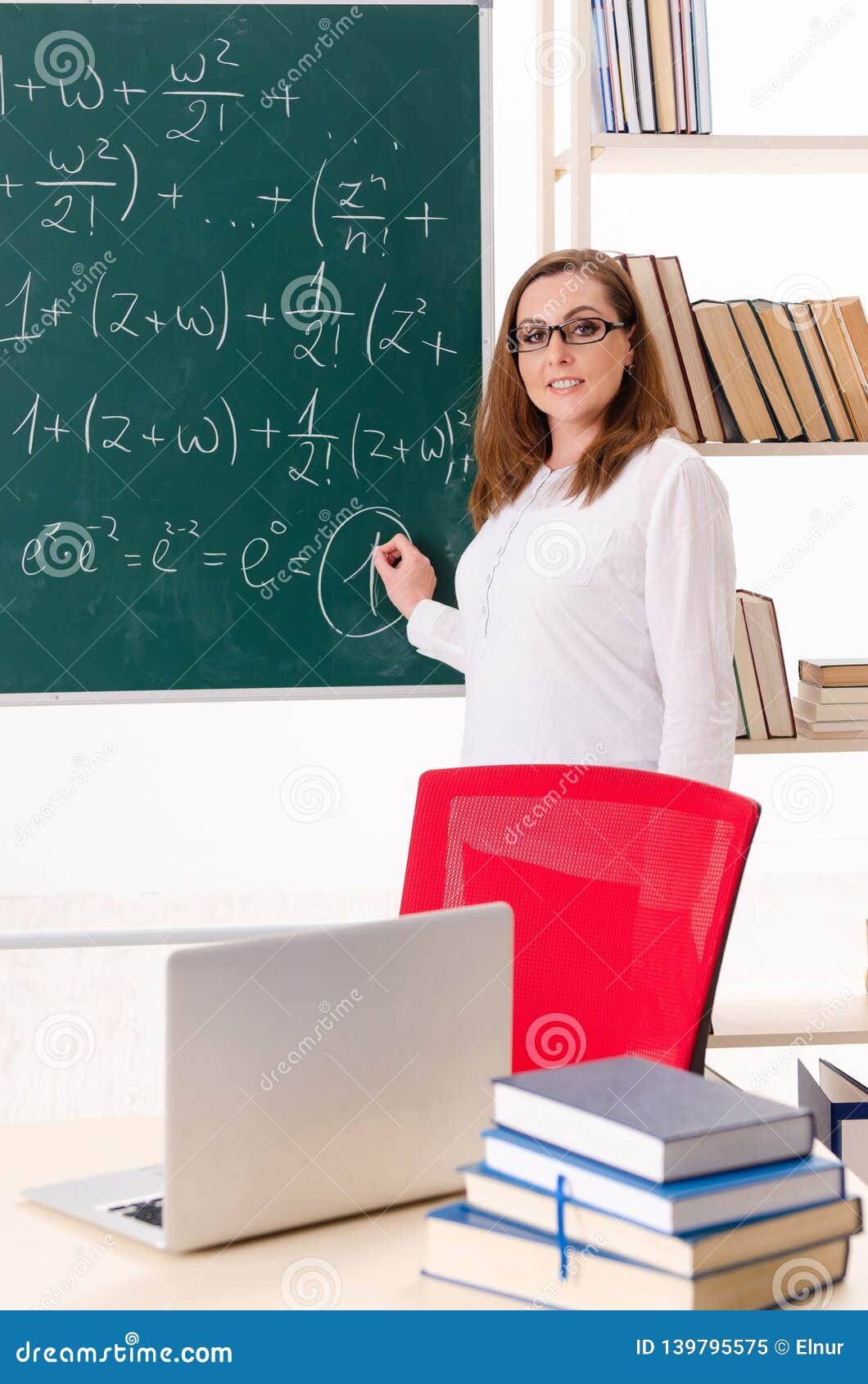The Female Math Teacher in the Classroom Stock Image - Image of ...