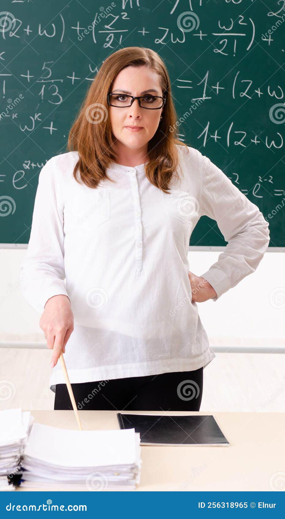 The Female Math Teacher in the Classroom Stock Image - Image of book ...