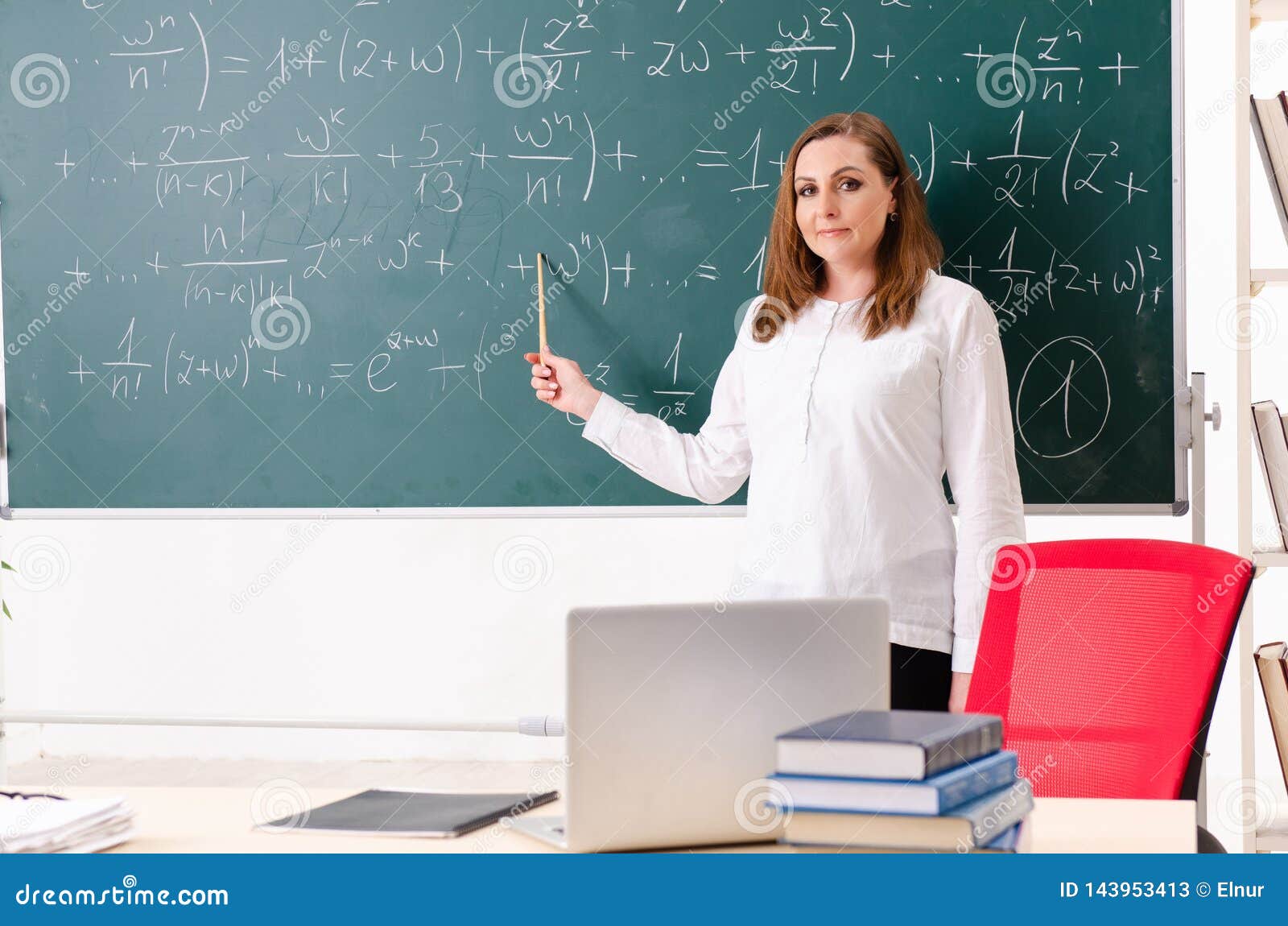 The Female Math Teacher in the Classroom Stock Image - Image of ...