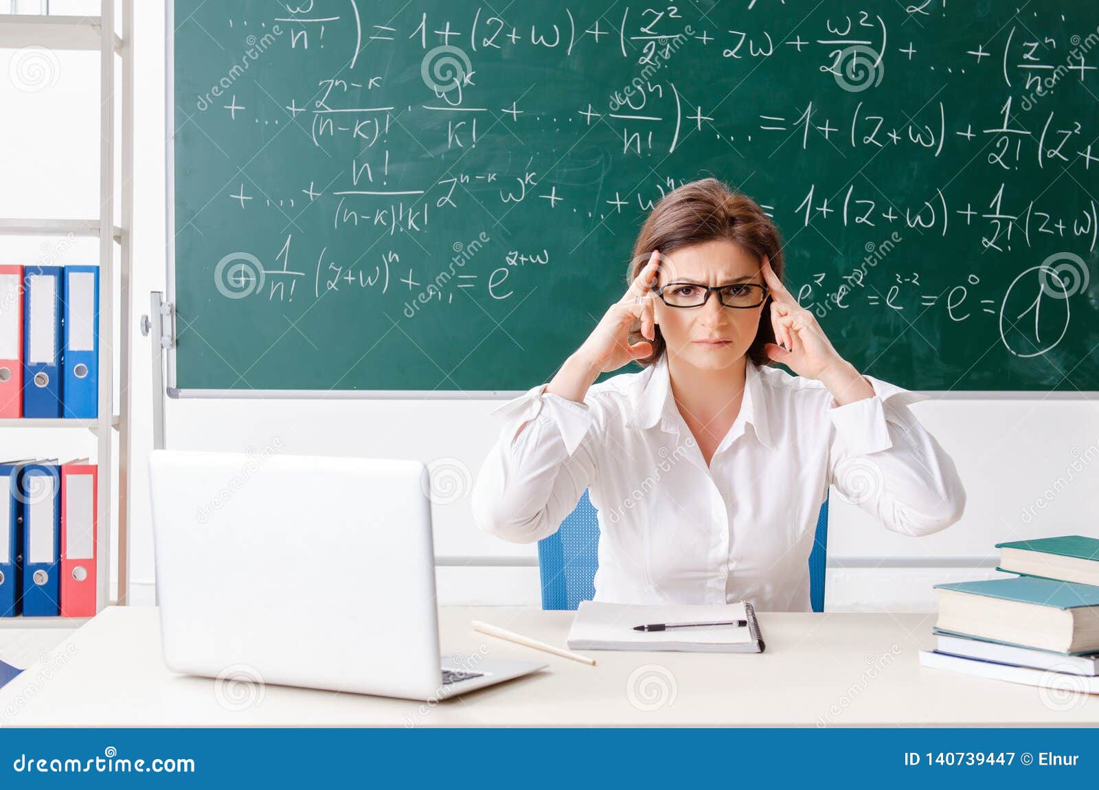 The Female Math Teacher in Front of the Chalkboard Stock Image - Image ...