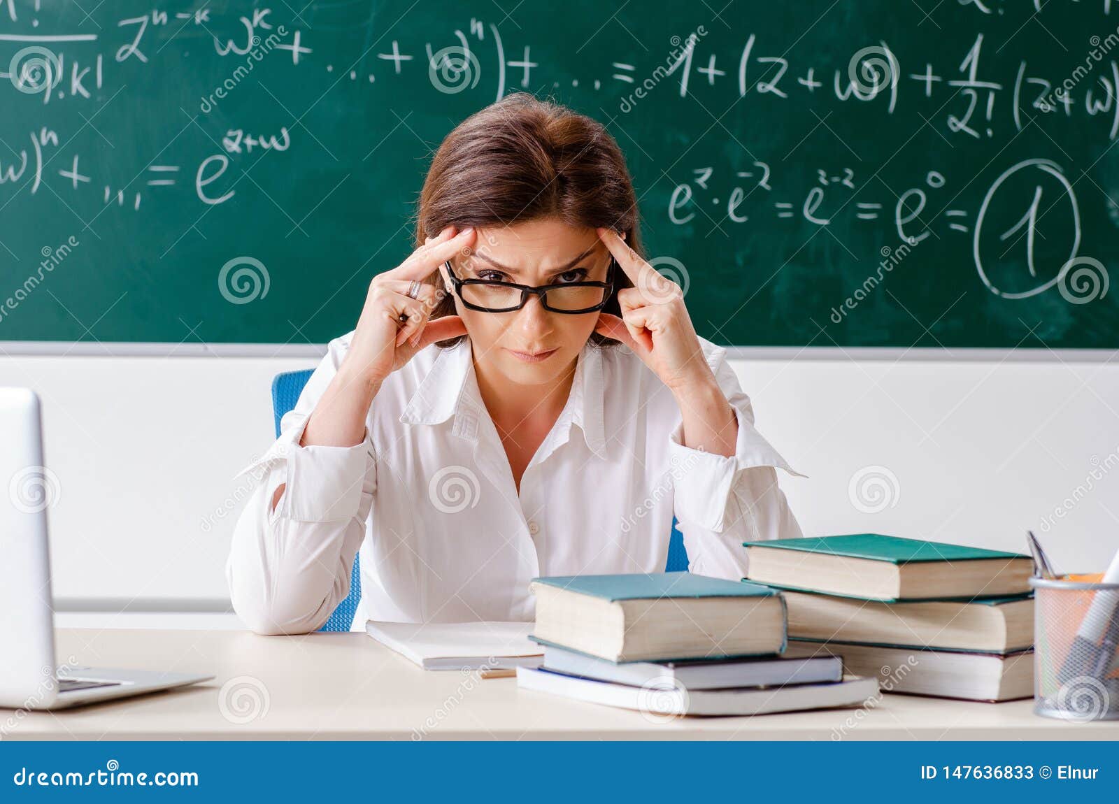 The Female Math Teacher in Front of the Chalkboard Stock Image - Image ...