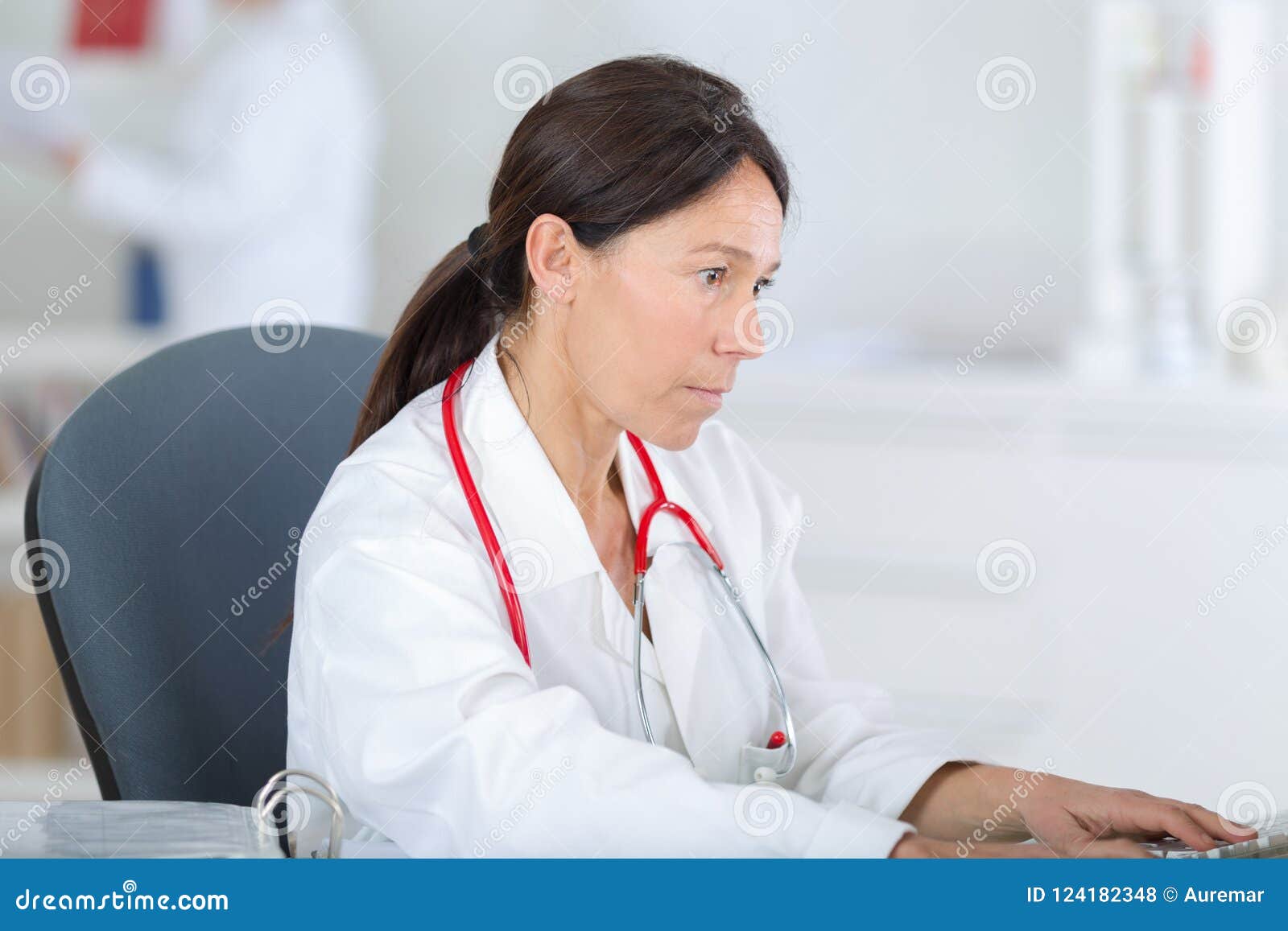 Female Medical Worker Using Computer Stock Photo - Image of touching ...