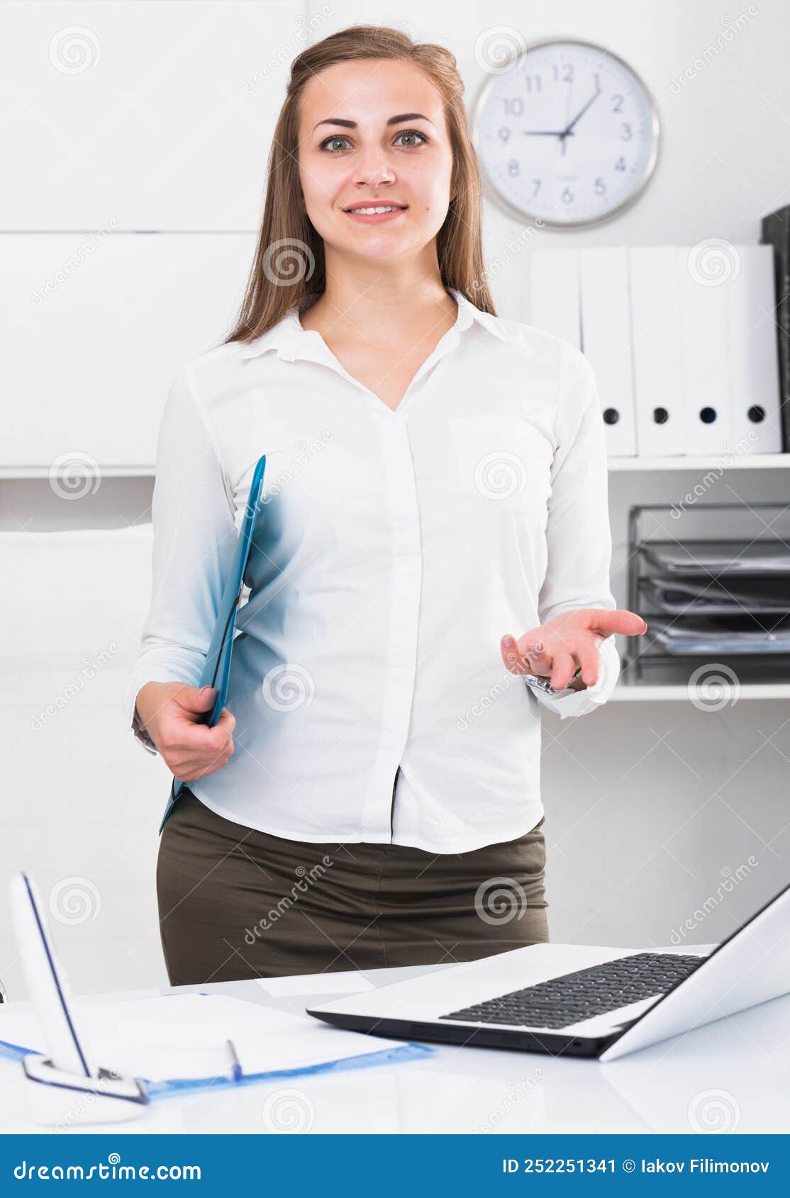 Female is Meeting New Client with Folder Stock Image - Image of ...