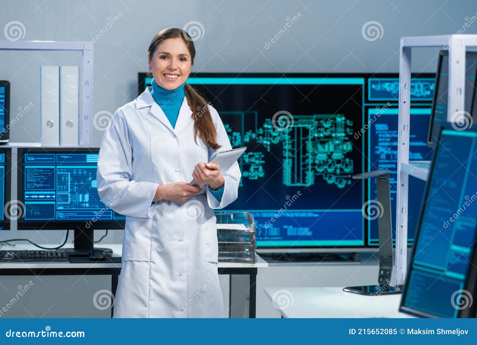Female Microelectronics Engineer Works in a Scientific Laboratory on ...