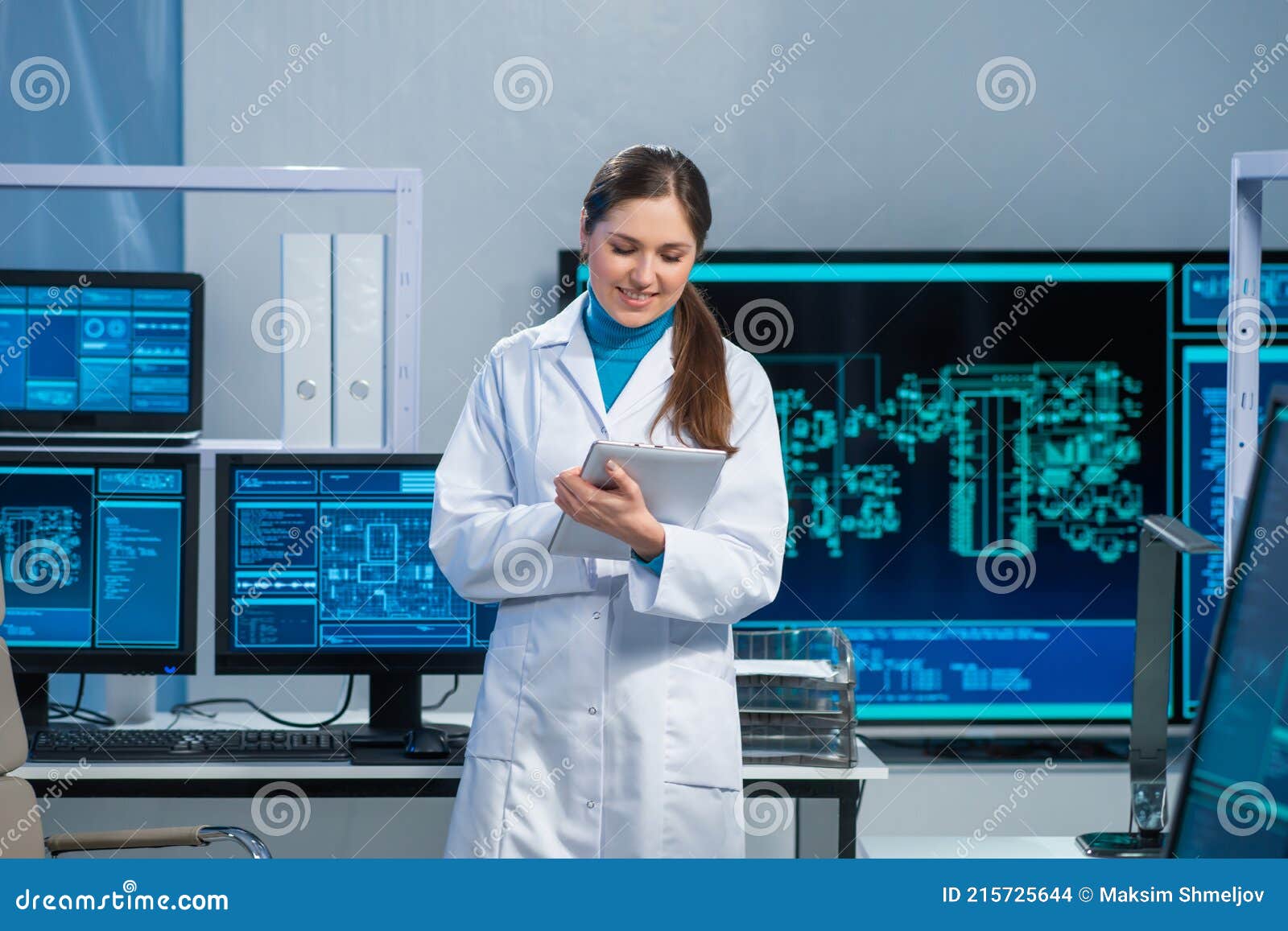 Female Microelectronics Engineer Works in a Scientific Laboratory on ...