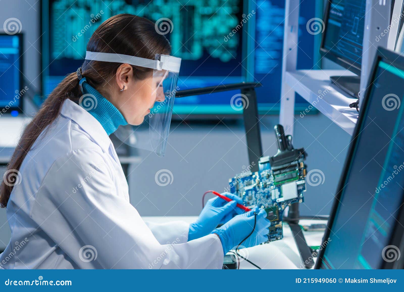 Female Microelectronics Engineer Works in a Scientific Laboratory on ...