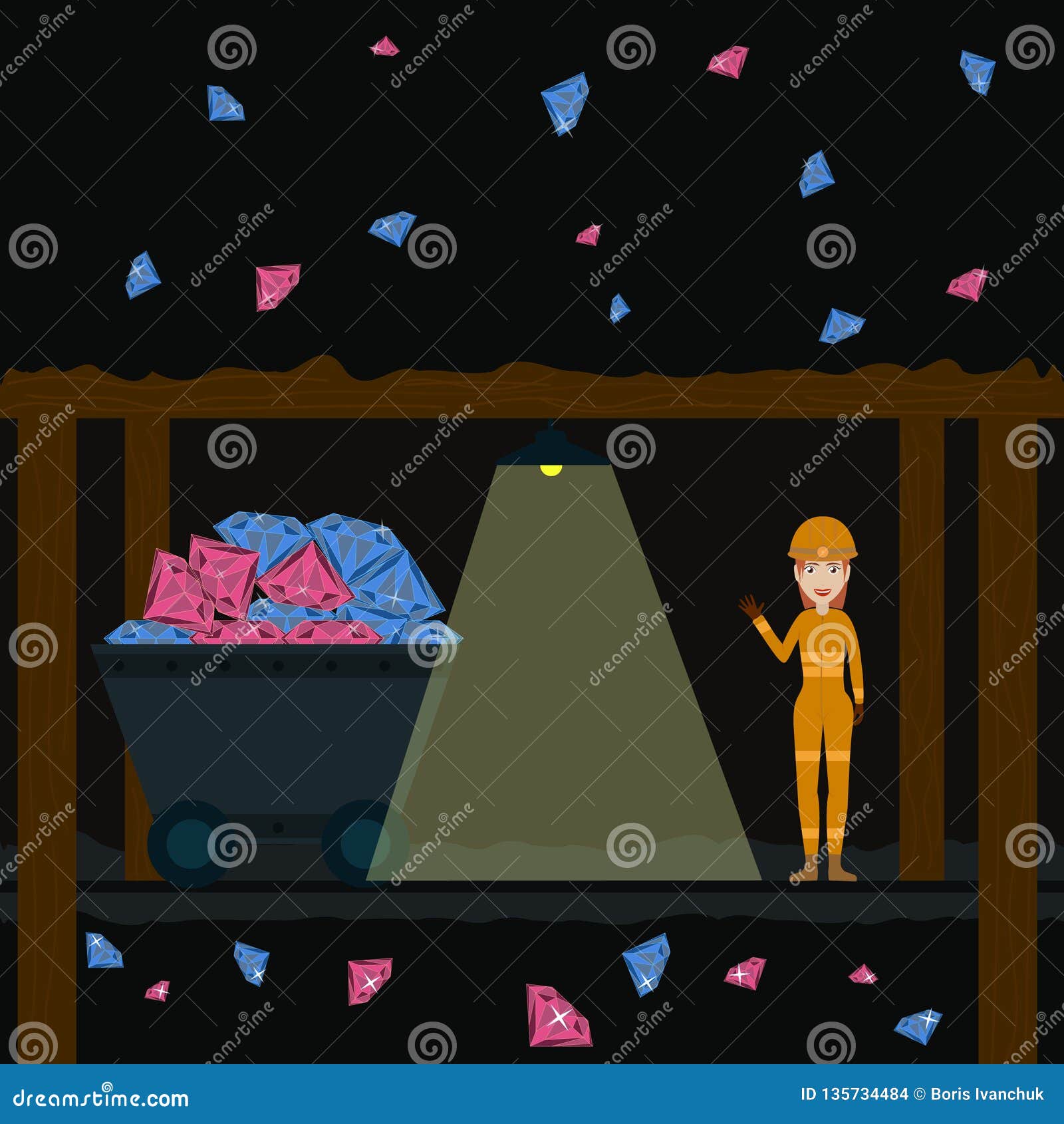 Female Miner is in a Diamond Mine Stock Vector - Illustration of ...