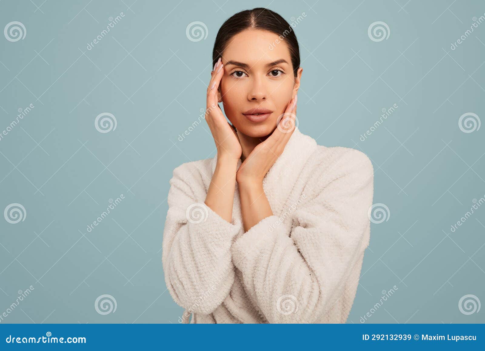 Female Model in Bathrobe Standing in Studio Stock Image - Image of ...