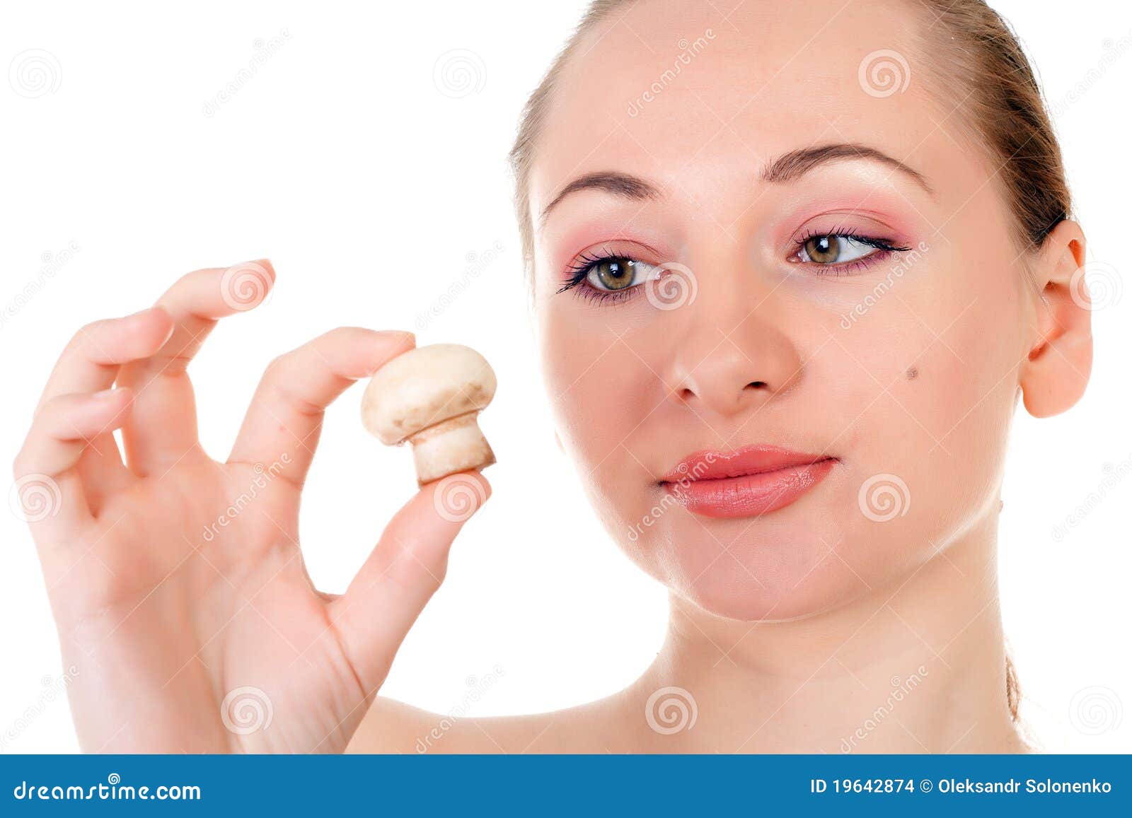 Female Model with a Champignon Mushroom Stock Photo - Image of face ...