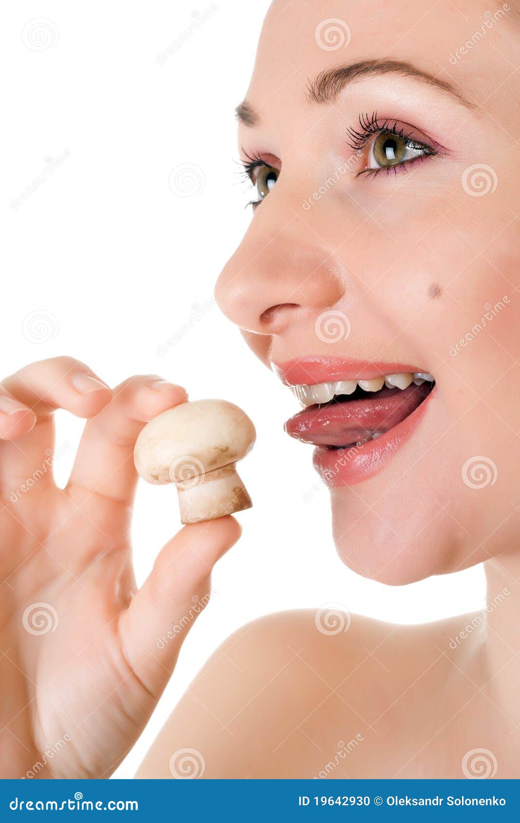Female Model with a Champignon Mushroom Stock Photo - Image of ...