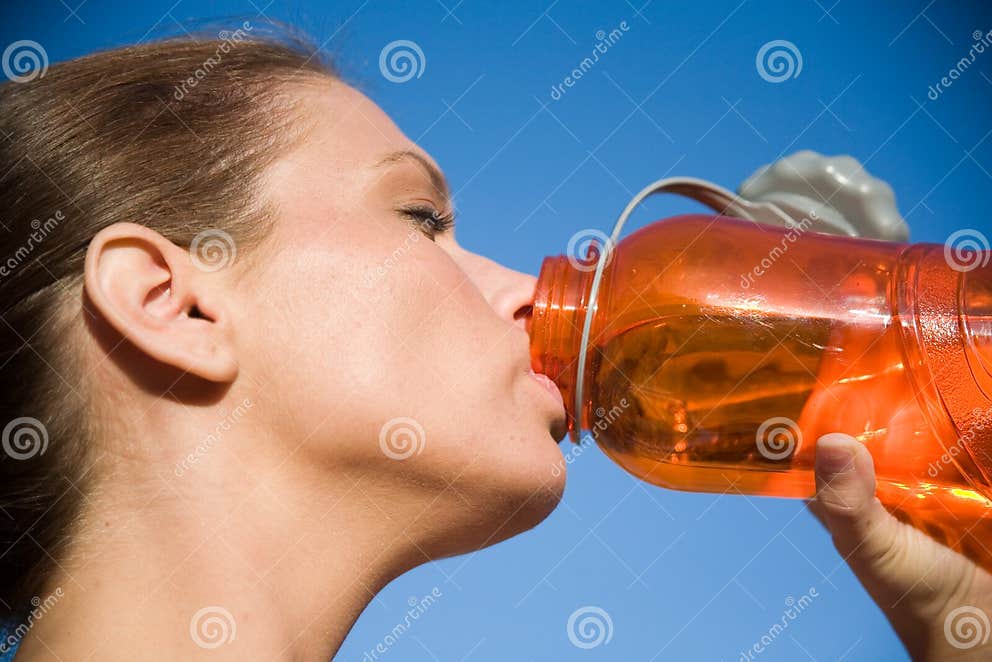 Female Model Drinking Water Stock Image - Image of refreshing, blue ...