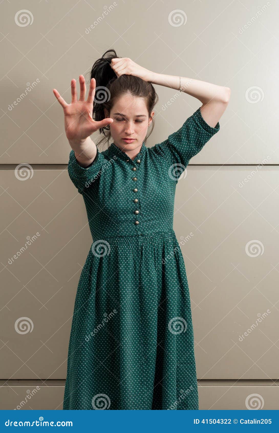 Female Model with Eyes Open and Palm Pointing the Camera Stock Photo ...