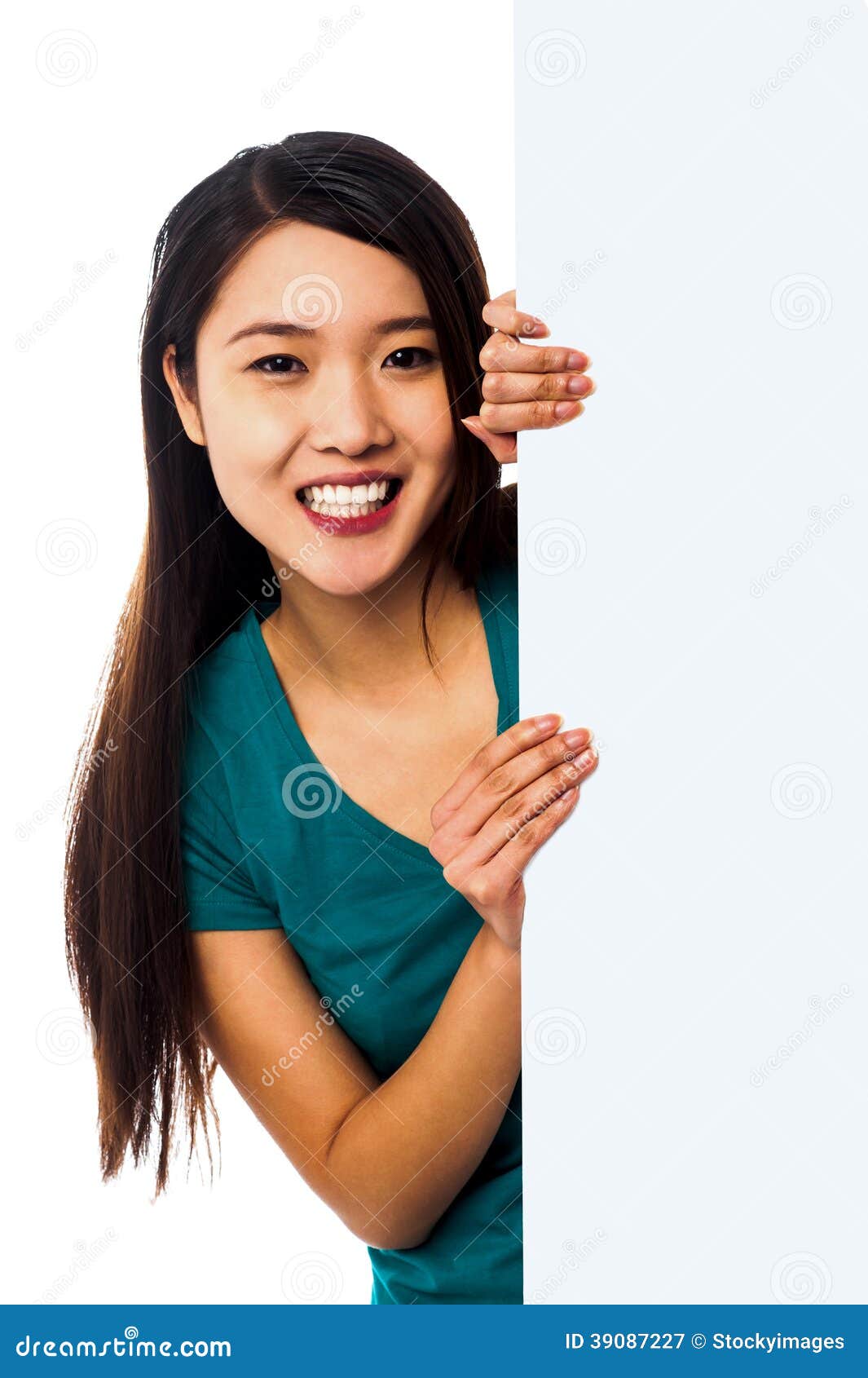 Female Model Holding Blank White Ad Board Stock Image - Image of cute ...
