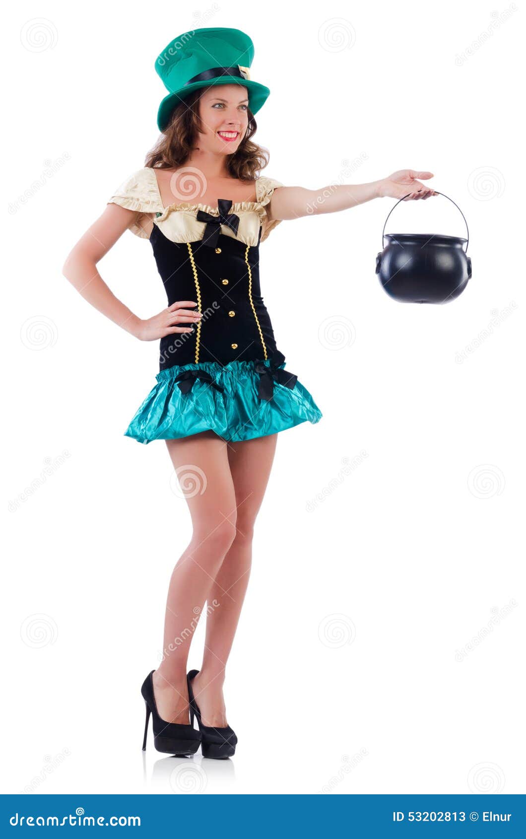 Female Model in Irish Costume Isolated on White Stock Image - Image of ...