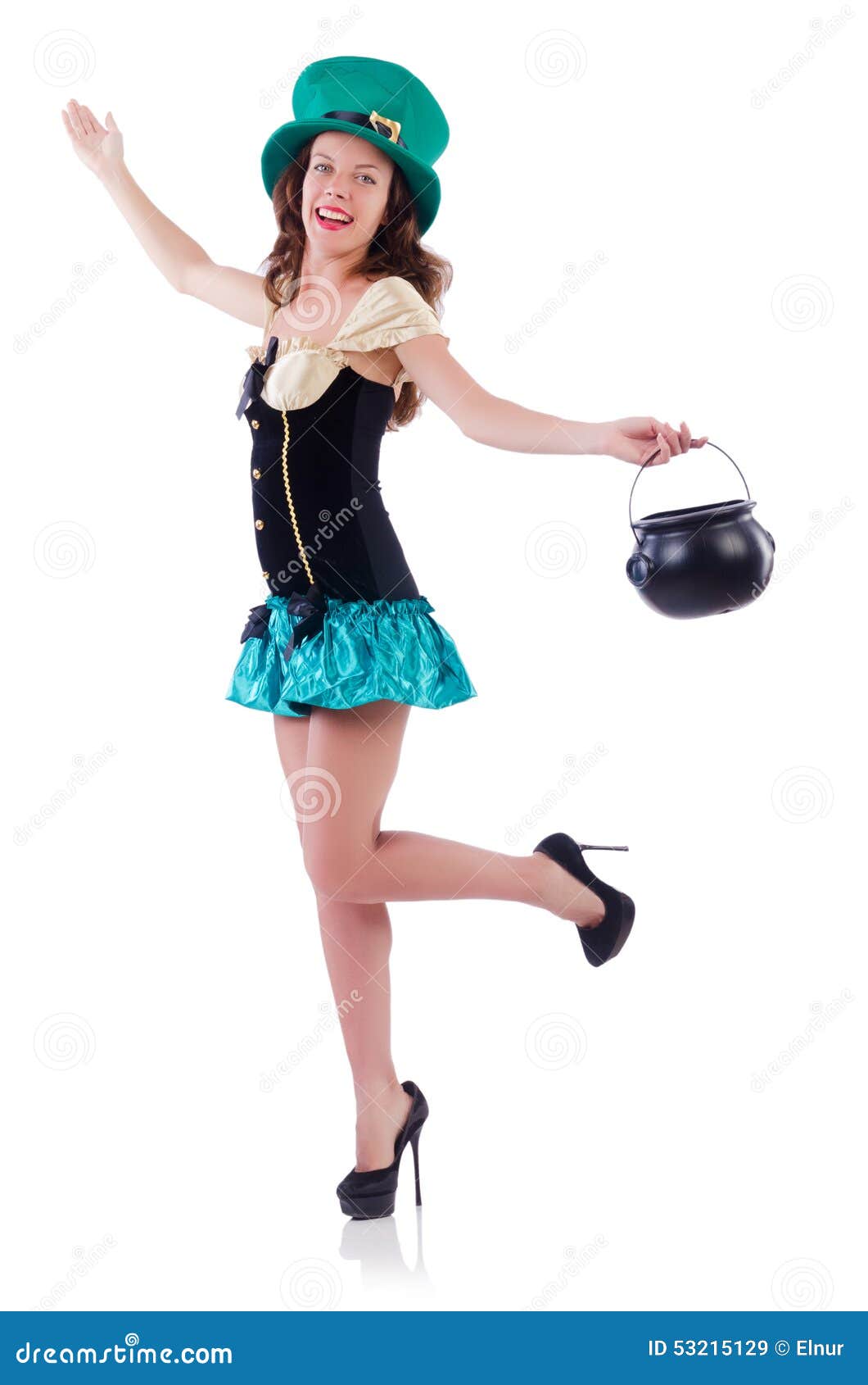 Female Model in Irish Costume Isolated on White Stock Image - Image of ...