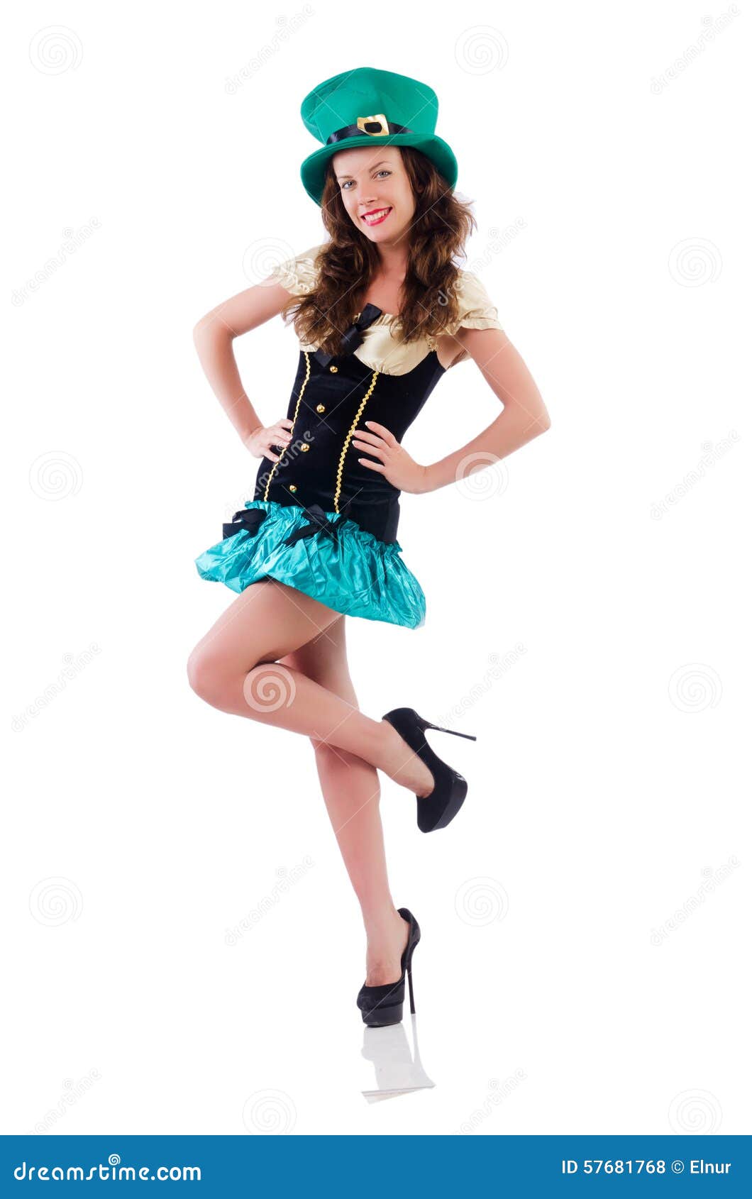 Female Model in Irish Costume Isolated on White Stock Photo - Image of ...