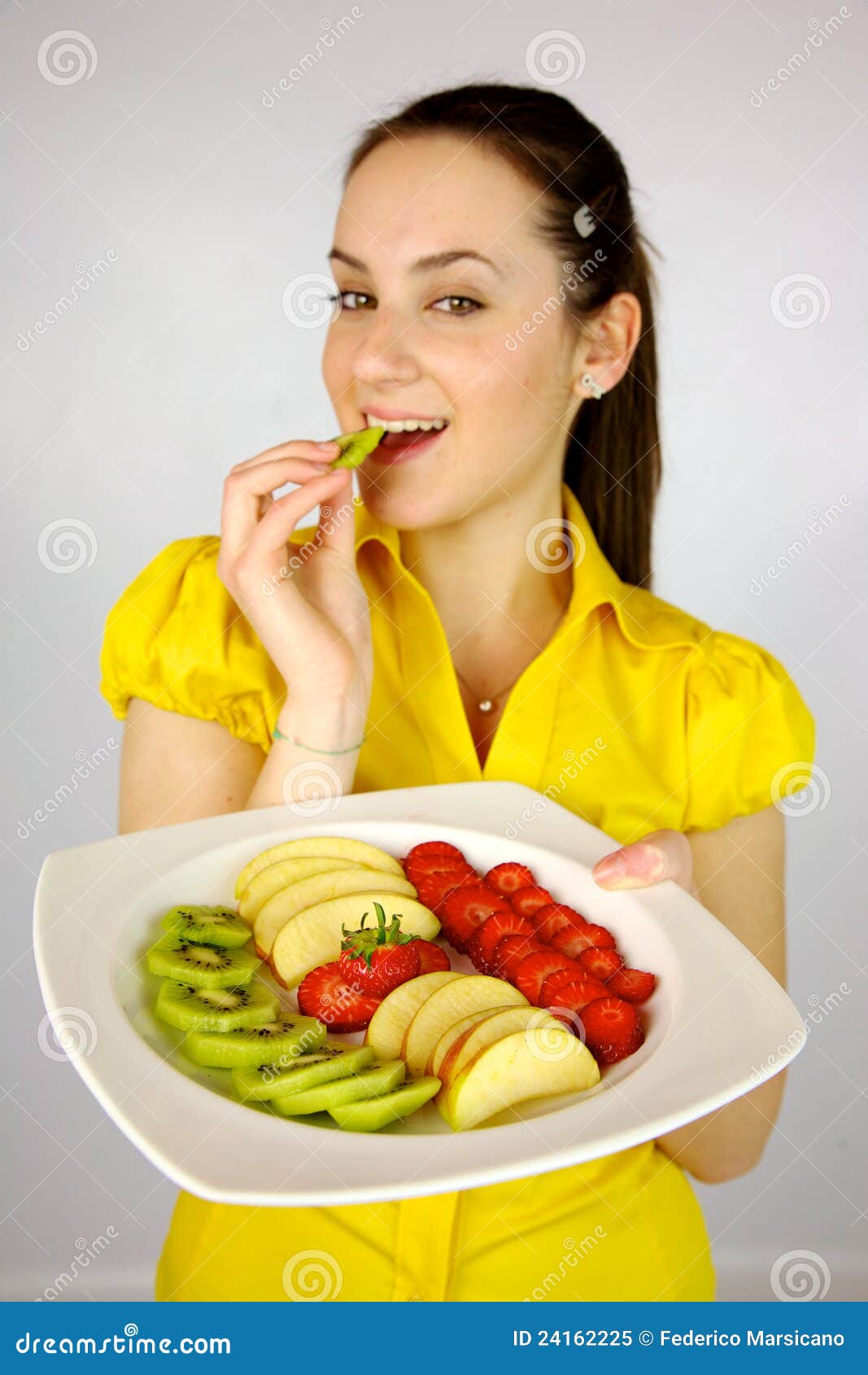 Female Model with Plate with Fruit Stock Image - Image of female ...