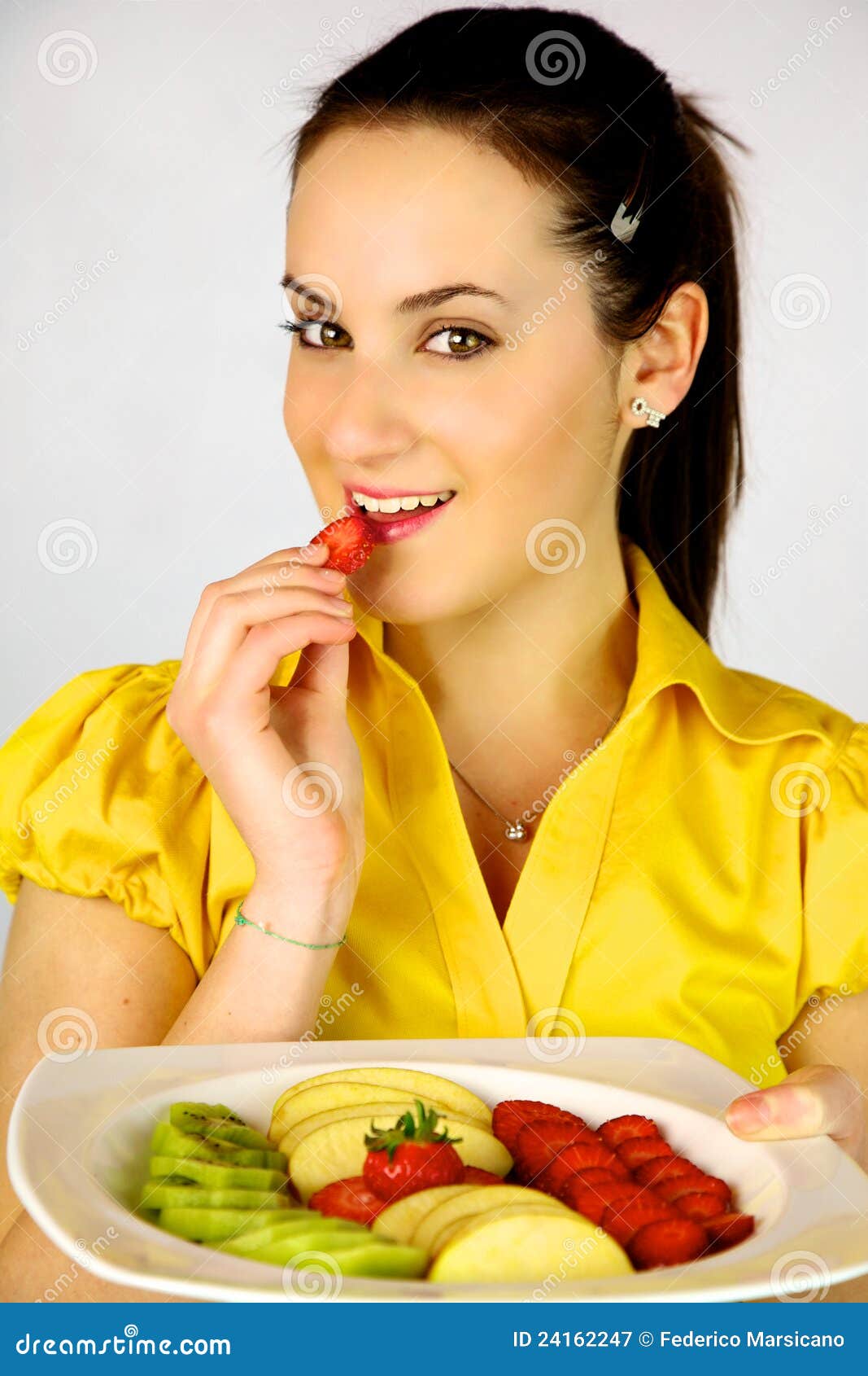 Female Model with Plate with Fruit Stock Image - Image of fresh ...