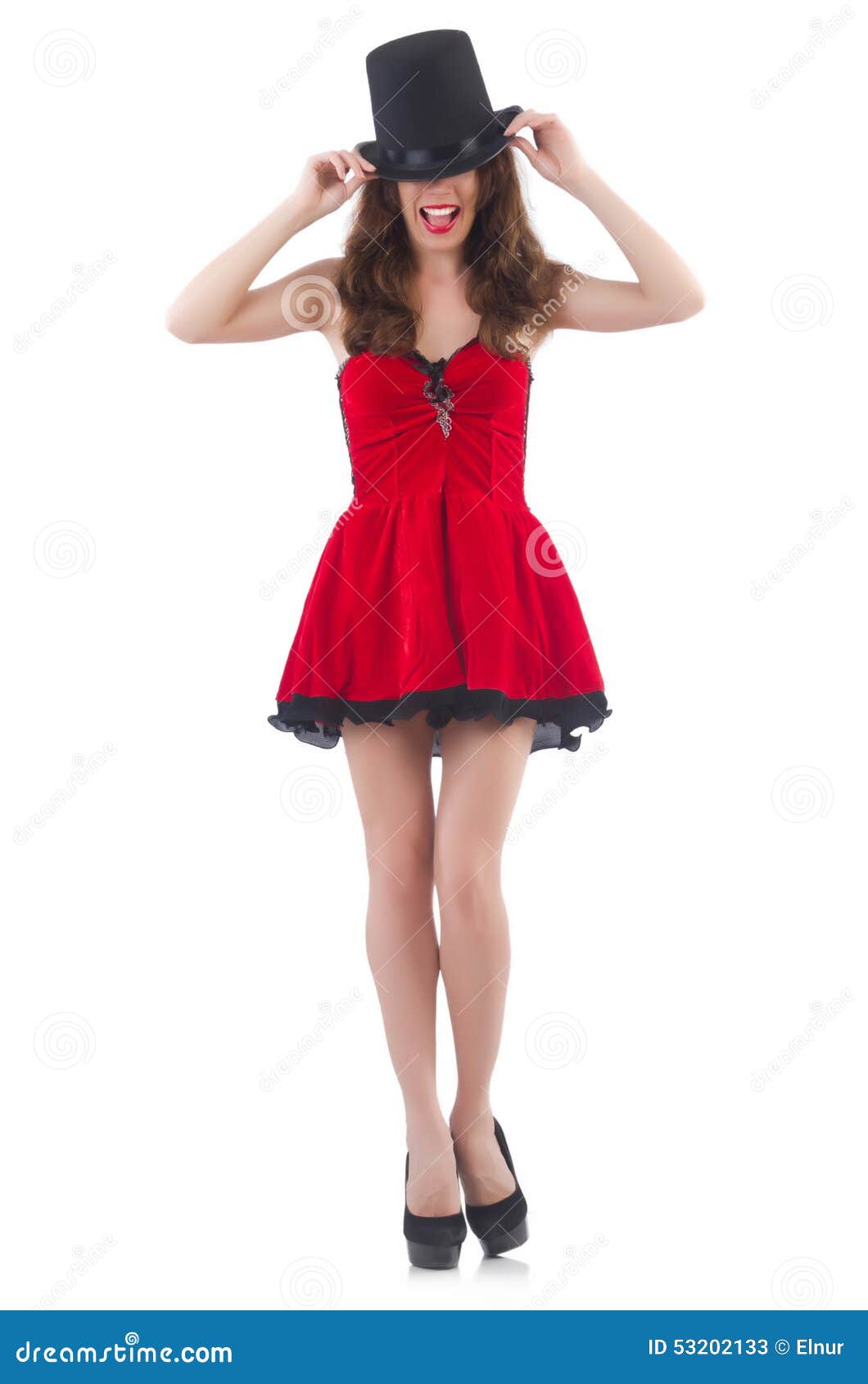 Female Model Posing in Red Mini Dress Isolated on Stock Image - Image ...
