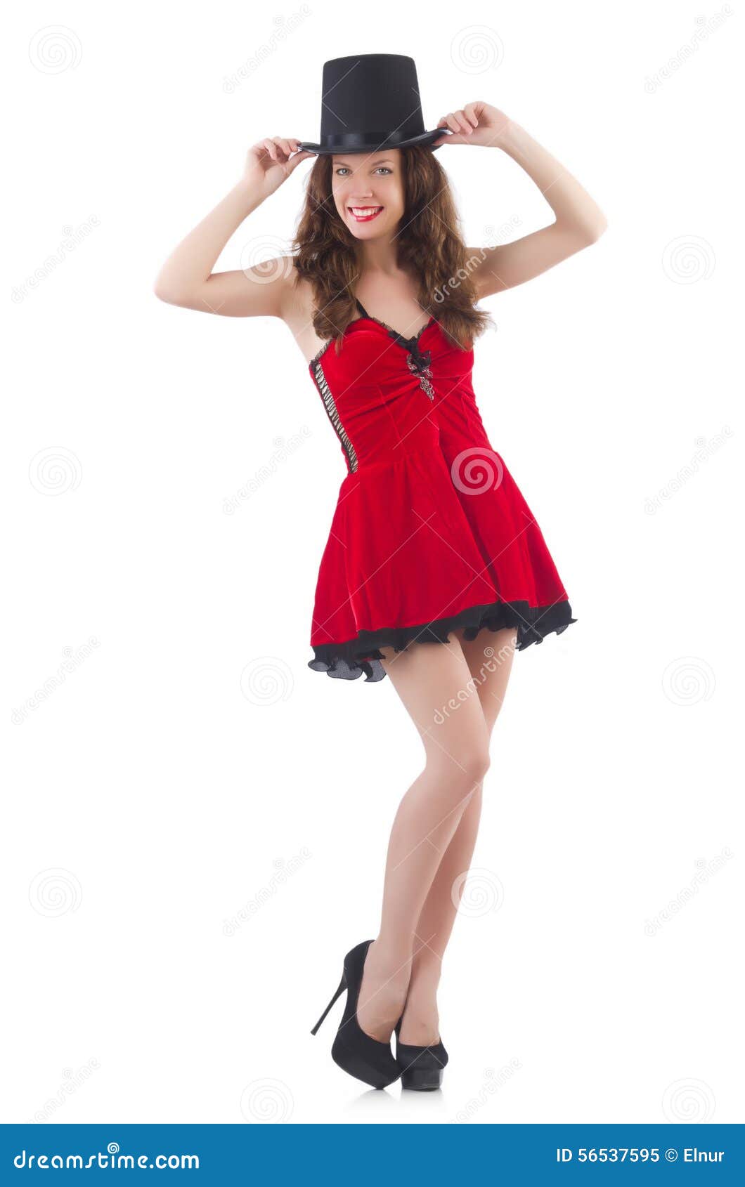 Female Model Posing in Red Mini Dress Isolated on Stock Image - Image ...