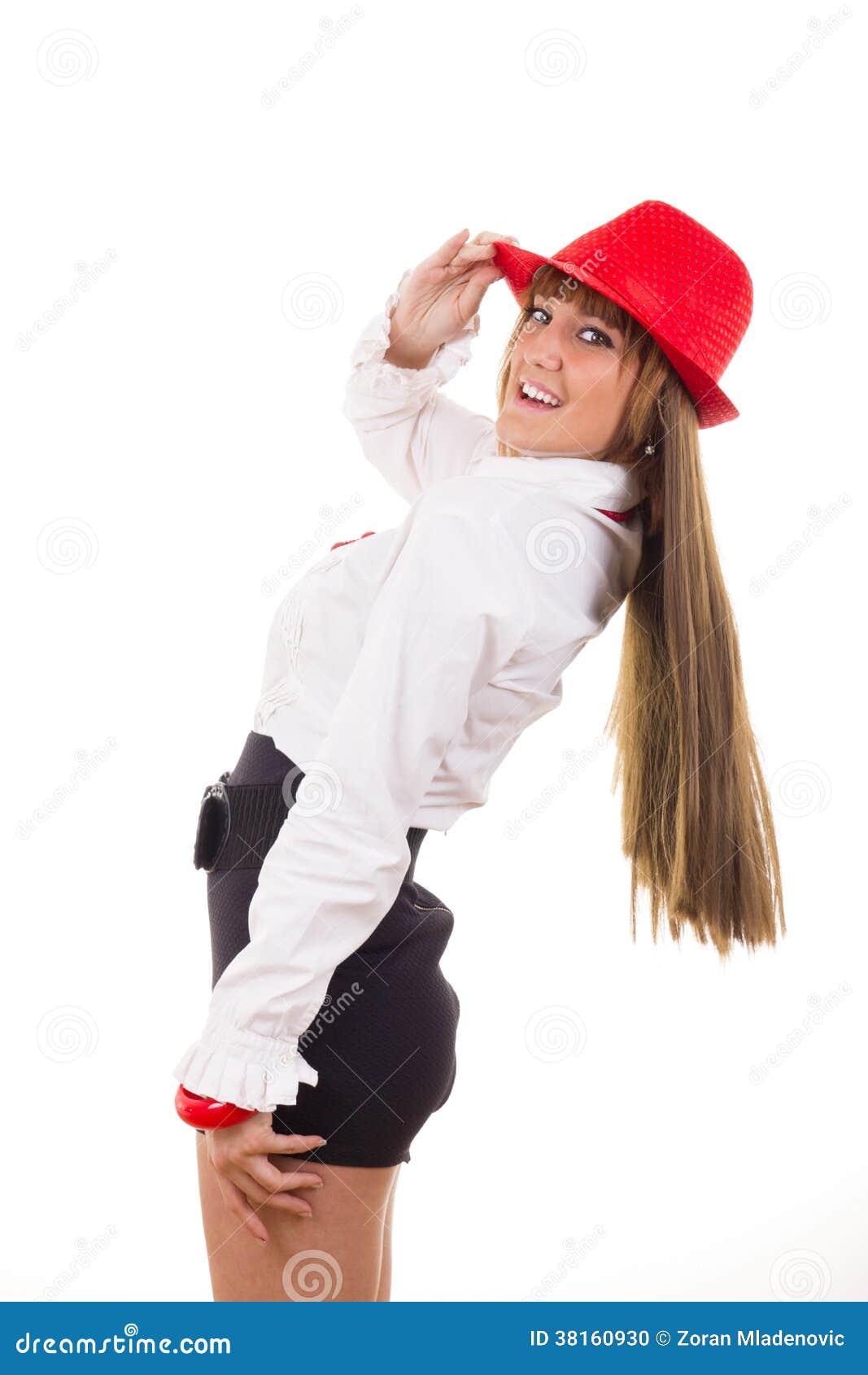 Female Model with the Red Hat Smiling Stock Photo - Image of caucasian ...
