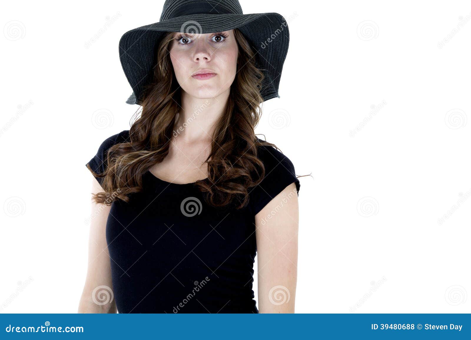 Female Model with a Serious Expression Wearing a Black Top Stock Photo ...
