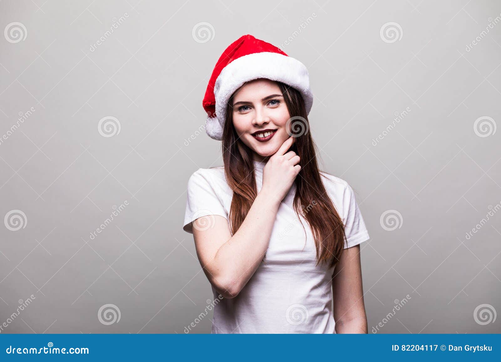 Female Model Wear Santa Hat Stock Image - Image of claus, closeup: 82204117