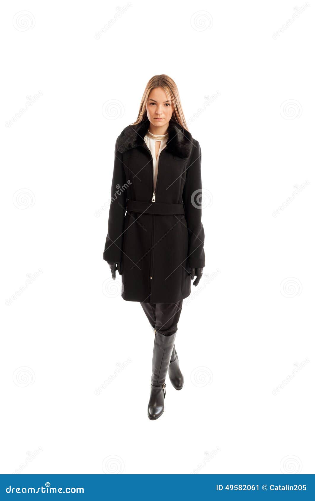 Female Model Wearing Black Coat Posing Stock Image - Image of lady ...