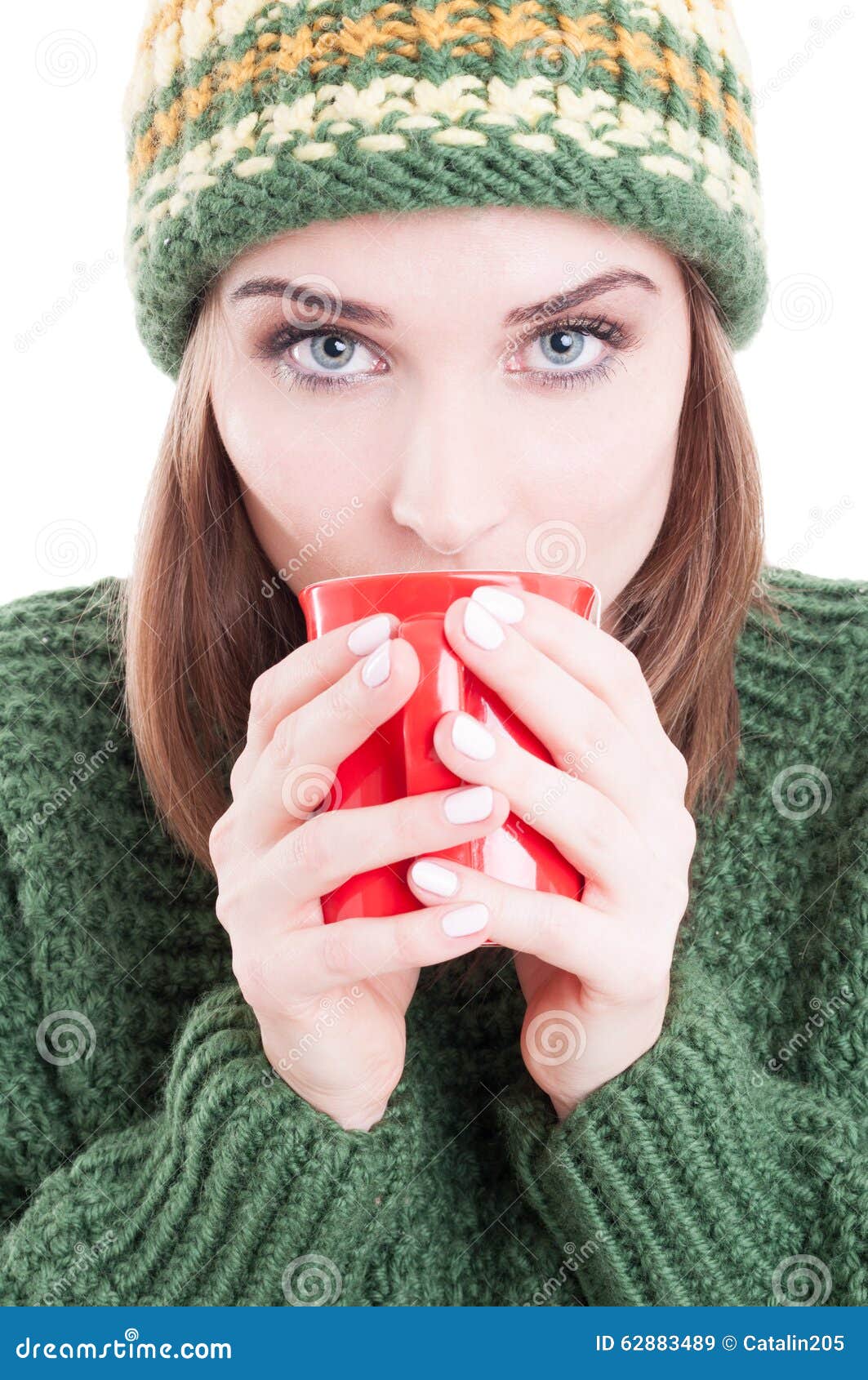 Female Model Wearing Knitted Clothes and Drinking Tea Stock Image ...