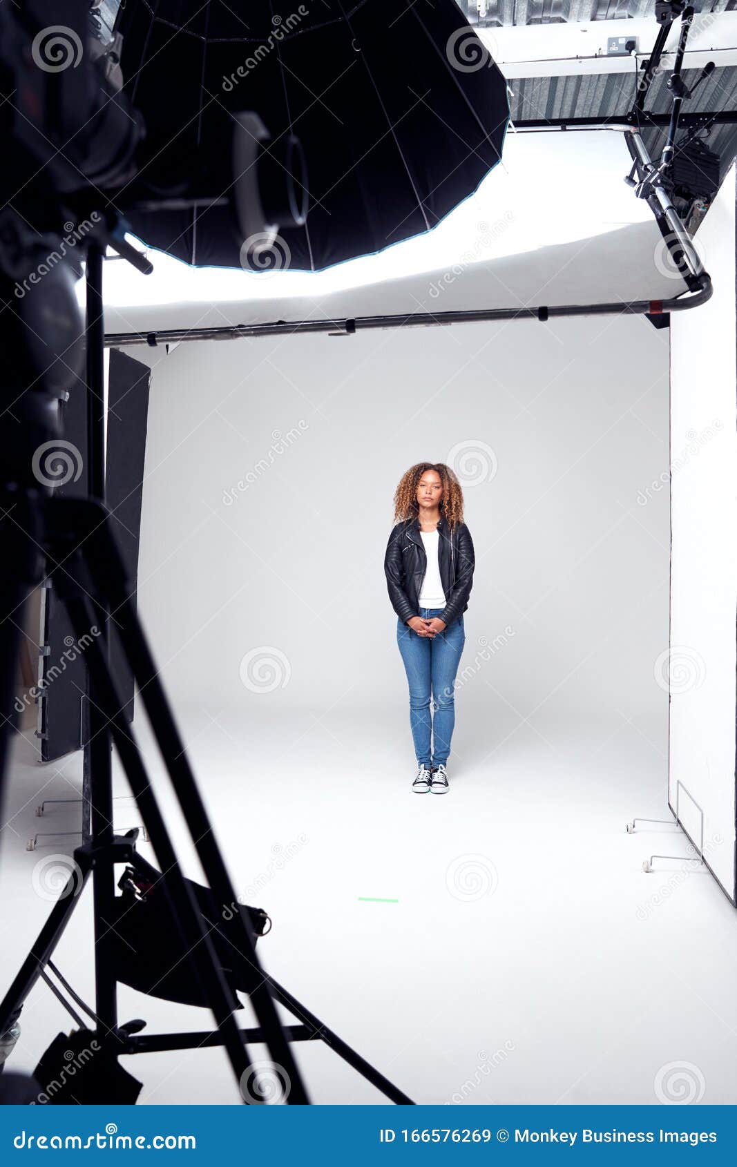 Female Model Working on Set in Photographic or Film Studio Stock Image ...