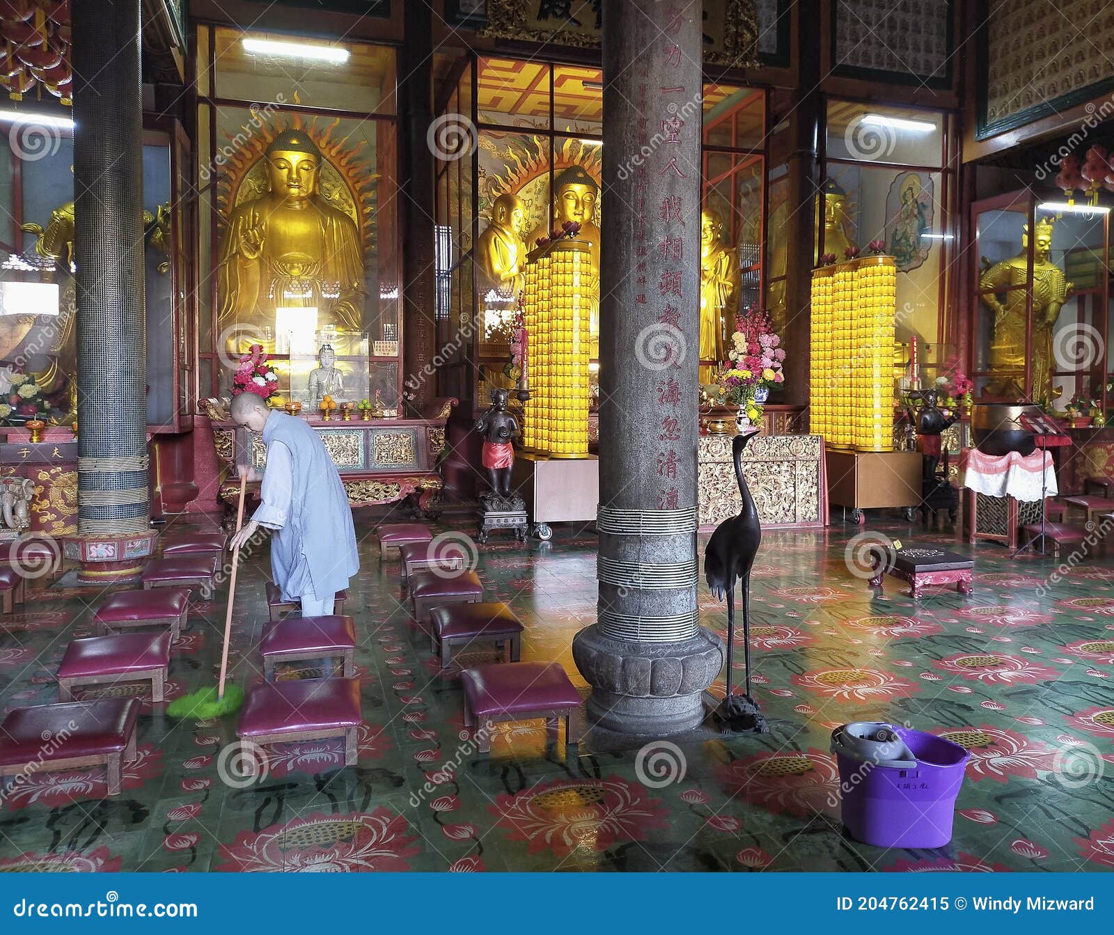 A Female Monk Cleaning the Temple Floor Editorial Image - Image of ...
