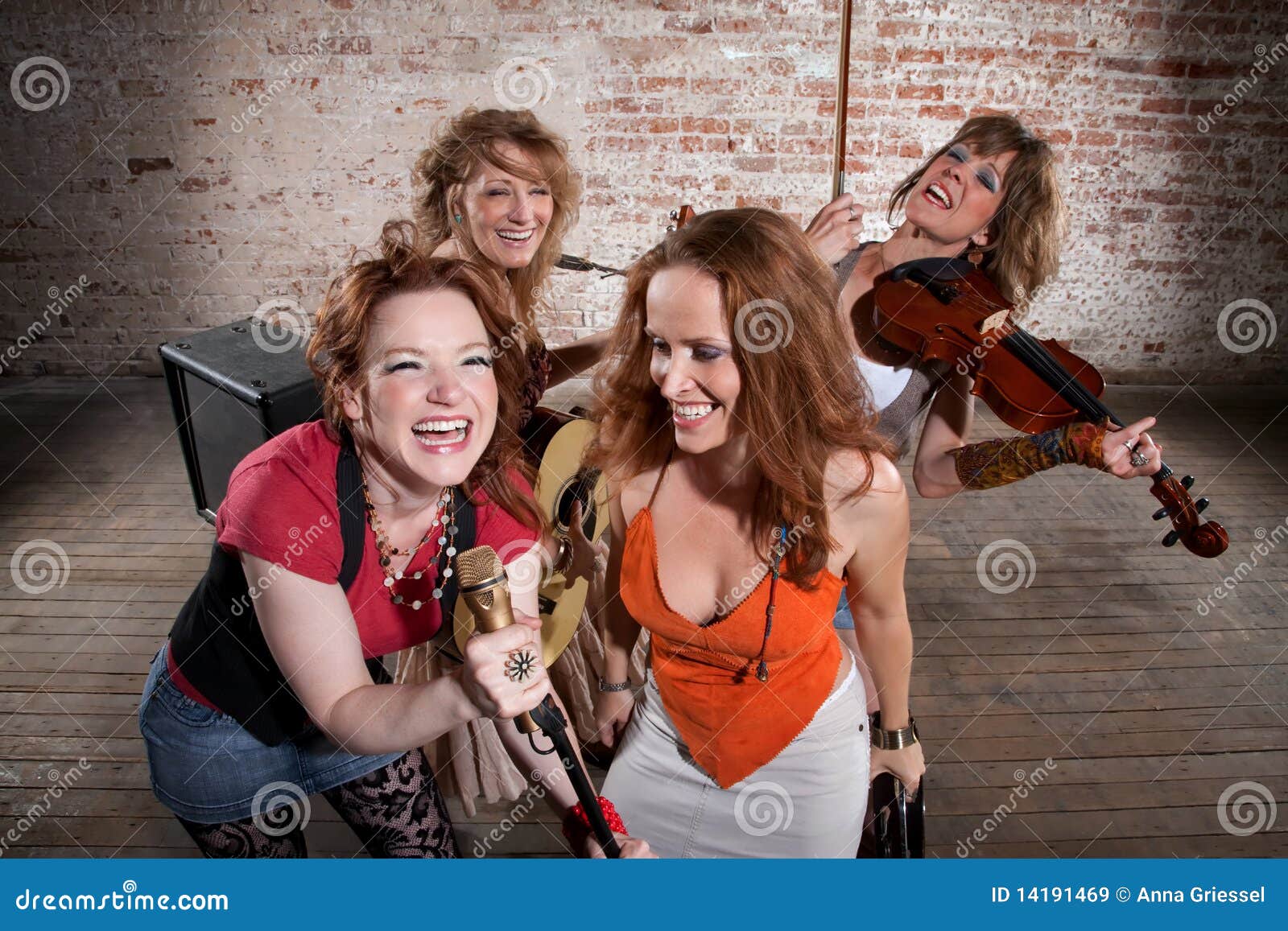 Female musicians stock image. Image of amplifier, brown - 14191469