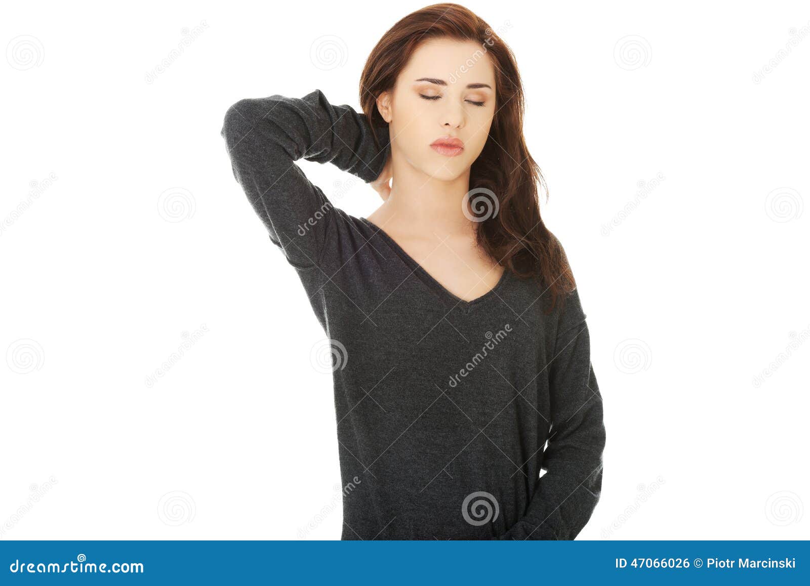 Female with neck pain stock photo. Image of expression - 47066026