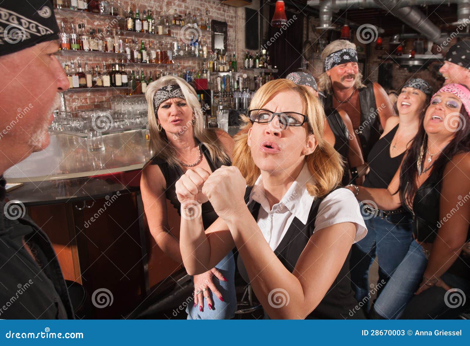 Female Nerd Confronting Man in Bar Stock Image - Image of european ...