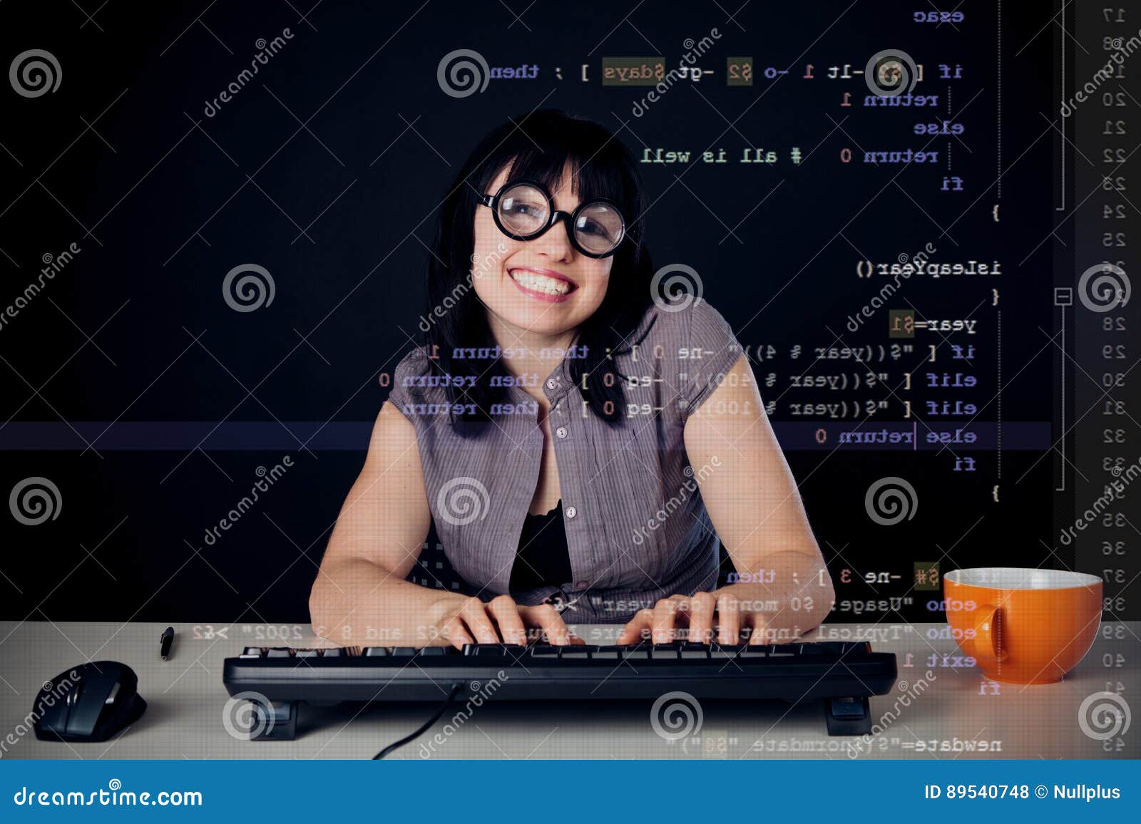 Female Nerd Programming stock photo. Image of working - 89540748