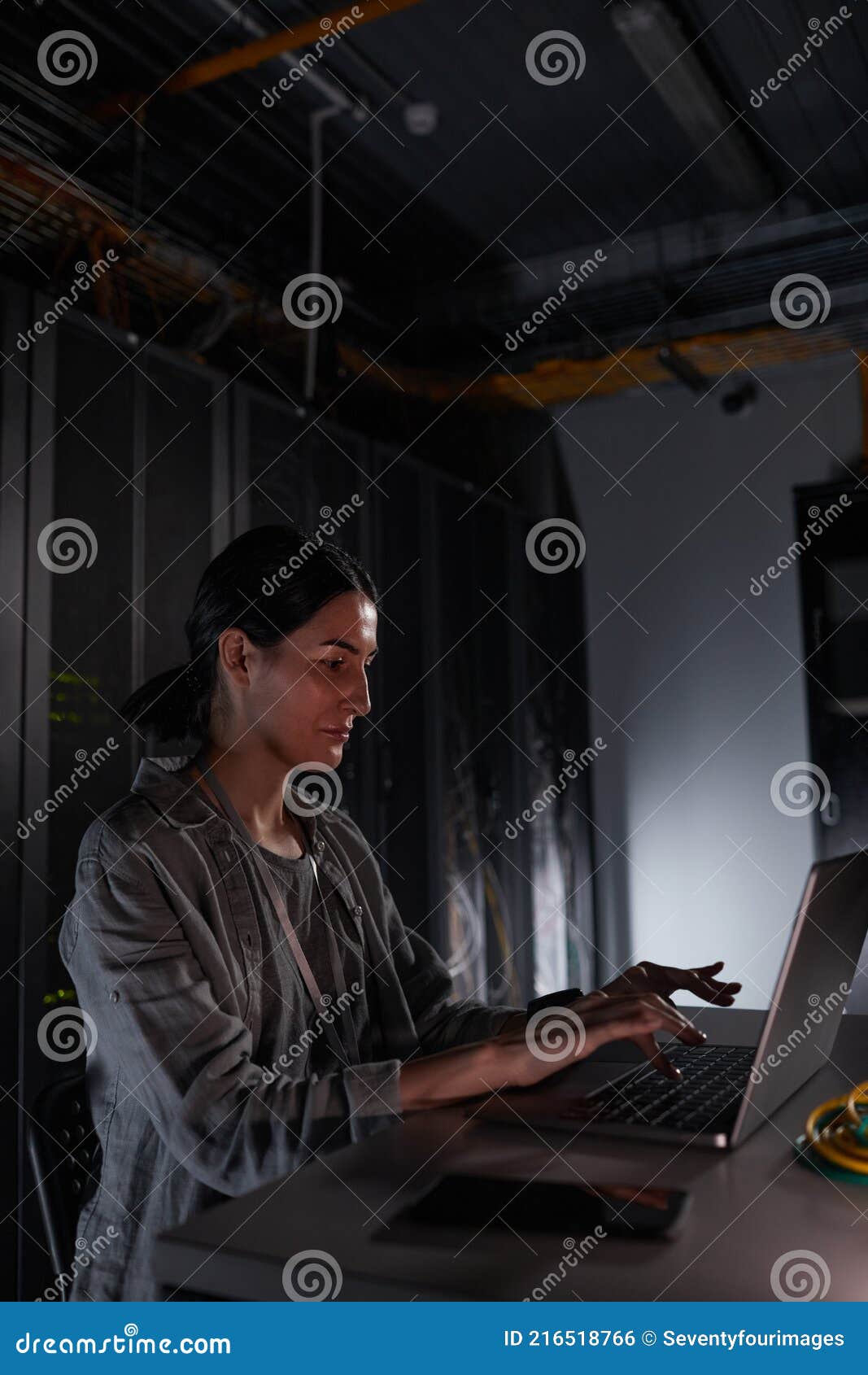 Female Network Engineer in Server Room Stock Photo - Image of cloud ...