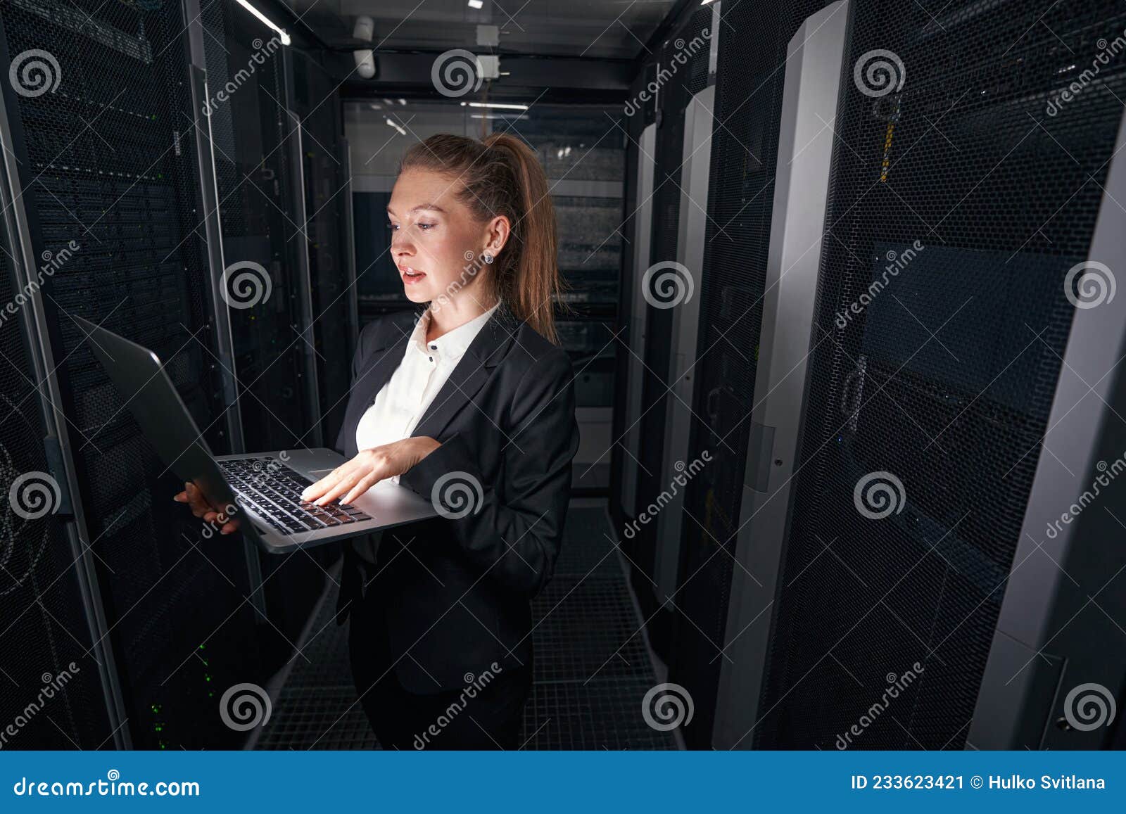 Female it Network Manager Working in Server Room Stock Image - Image of ...