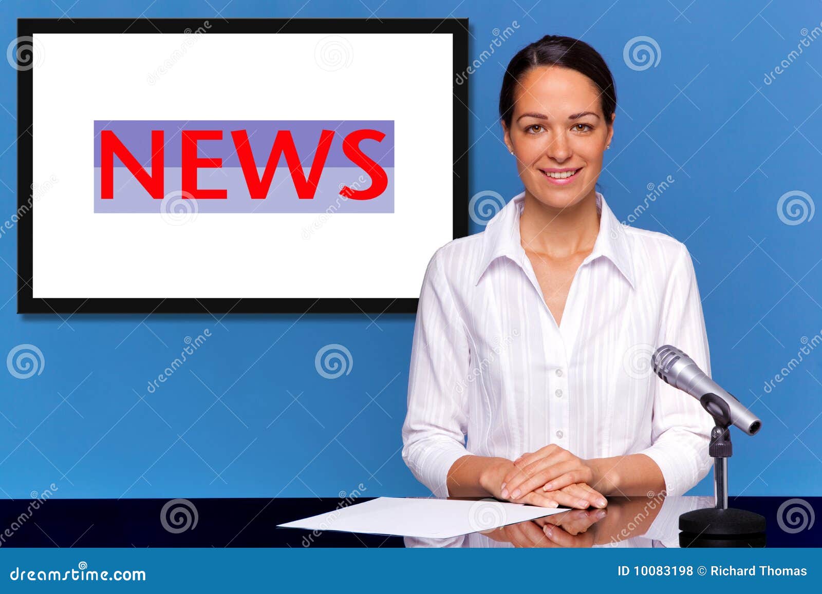 Newsreader In Television Studio Stock Photo More