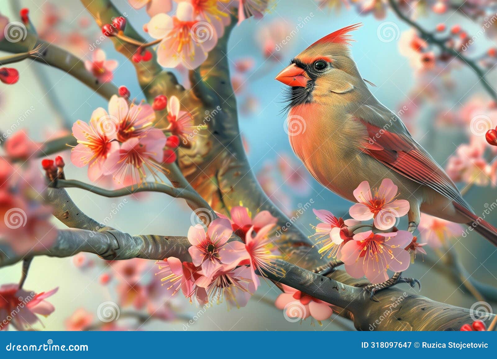 Red Cardinal Female Bird Watercolor Illustration. Hand Painted ...