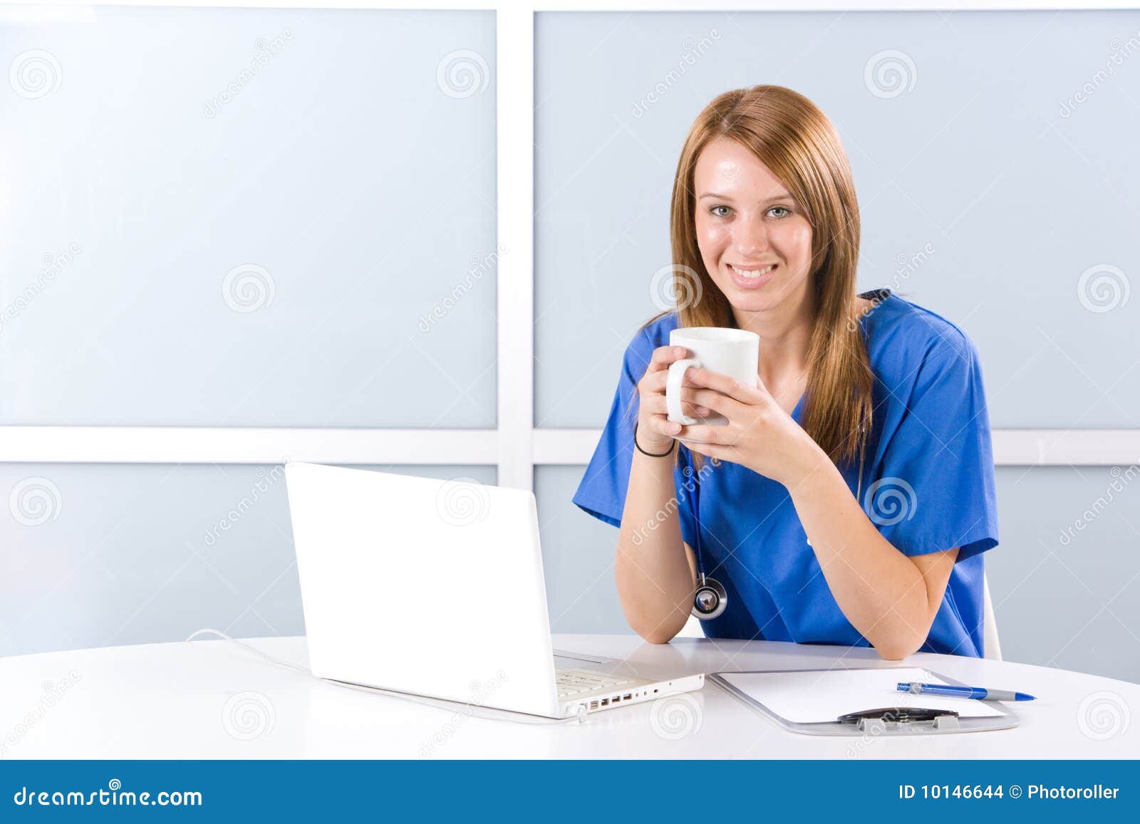 Female nurse at a desk stock photo. Image of lady, girl - 10146644