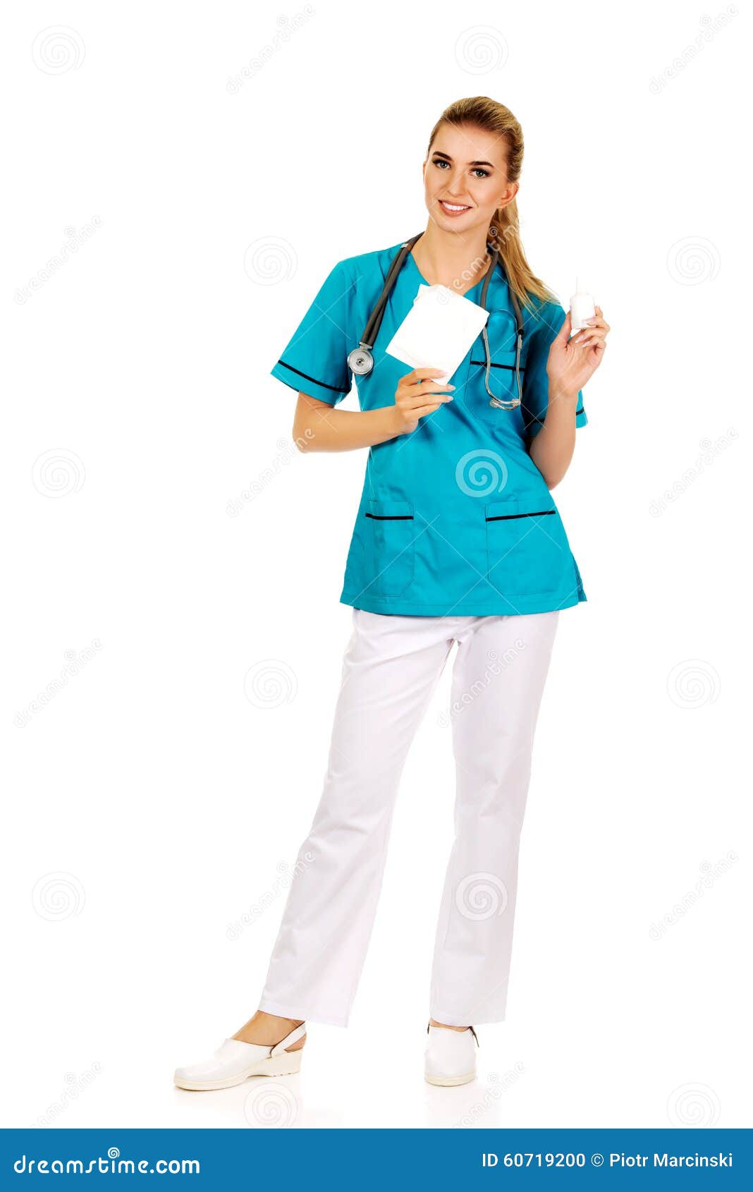 Female Nurse Holding Gauze and Hydrogen Peroxide Stock Photo - Image of ...