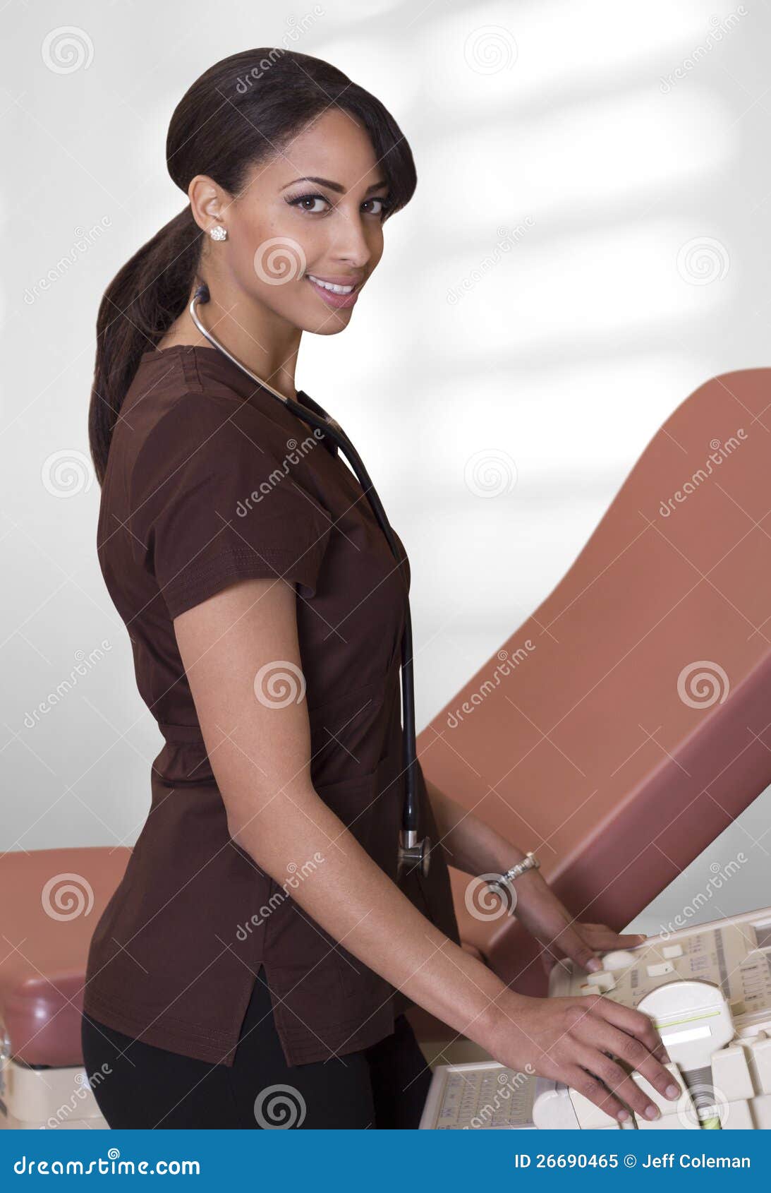 Female Nurse Using Ultrasound Machine. Stock Image - Image of room ...