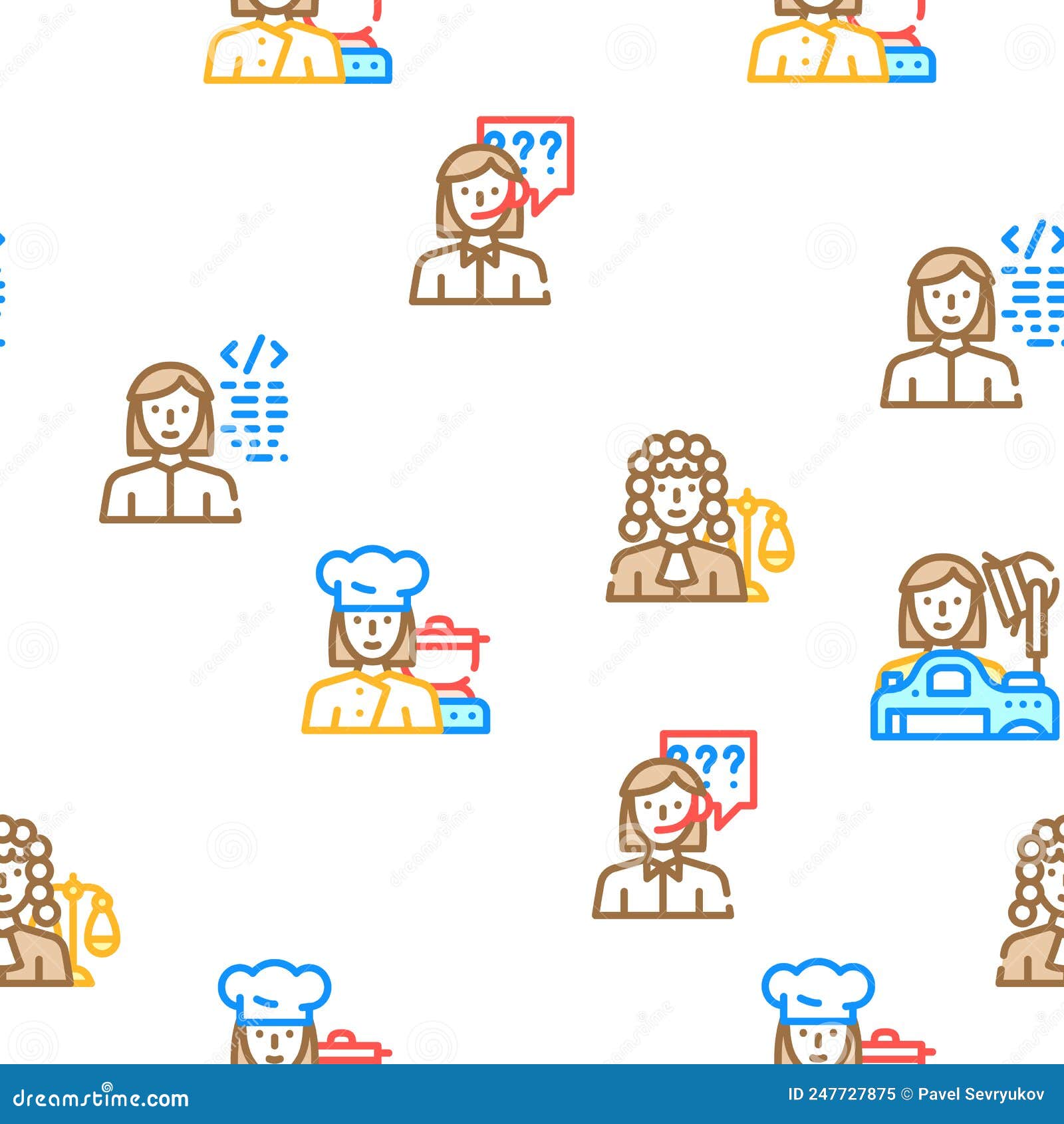 Female Occupation Vector Seamless Pattern Stock Vector - Illustration ...