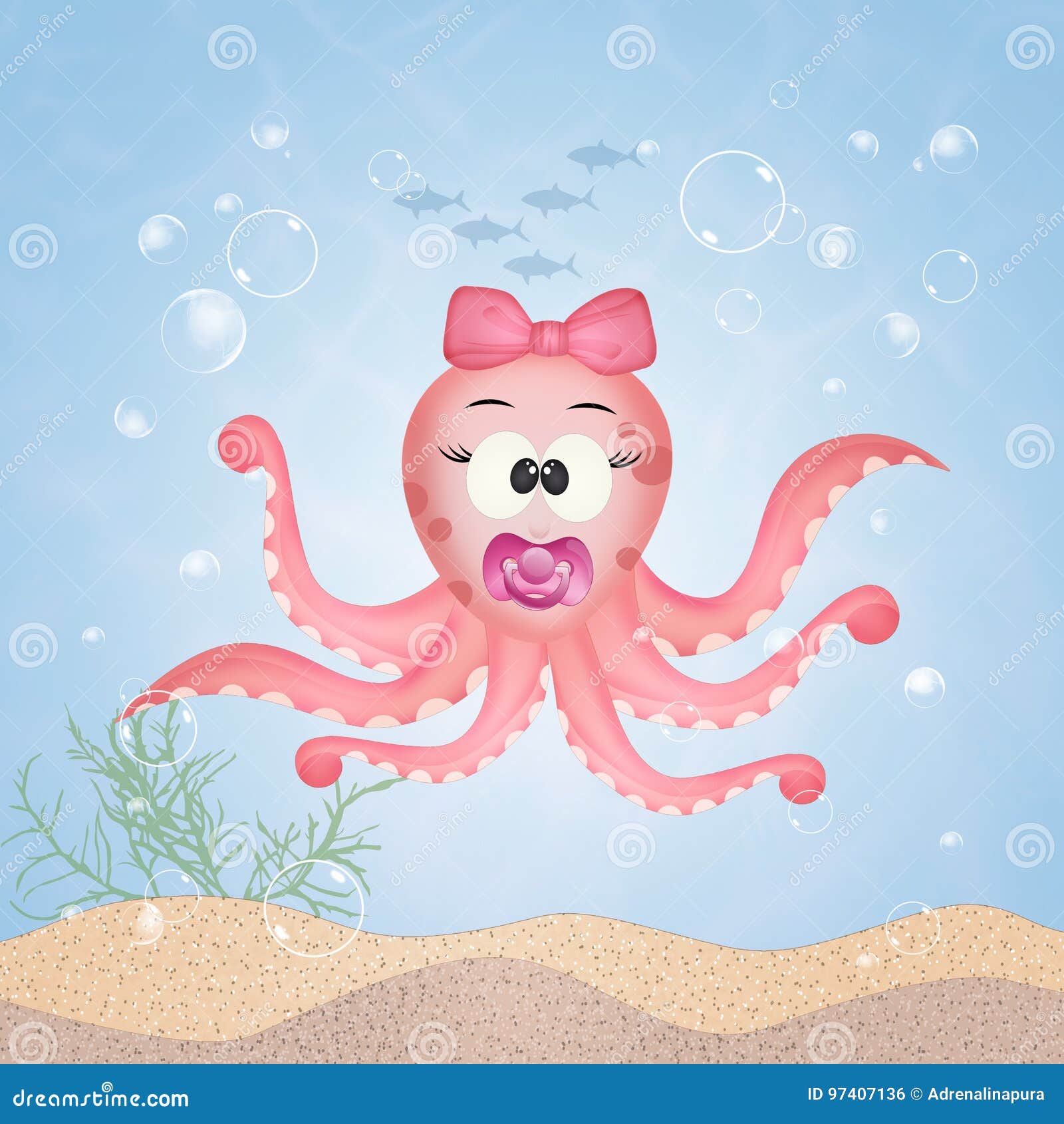 Female Octopus in the Ocean Stock Illustration - Illustration of animal ...