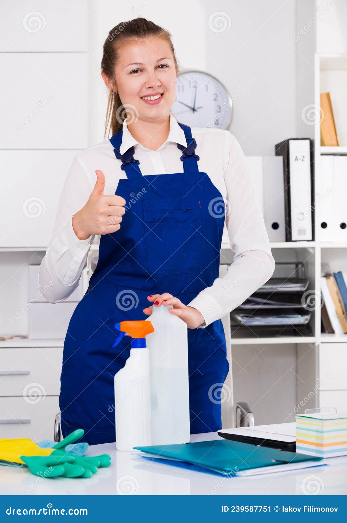 Female Office Cleaner is Satisfied after Cleaning Stock Image - Image ...