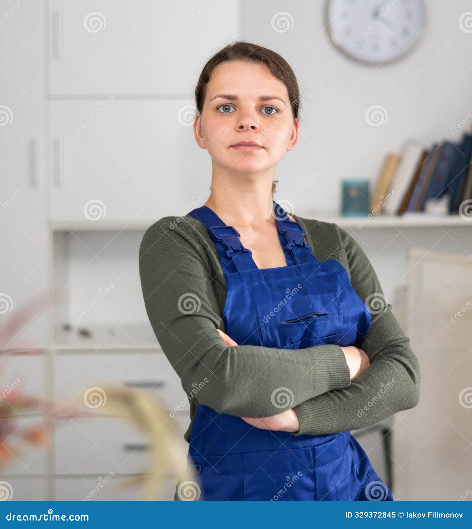 Female Office Cleaner is Satisfied after Cleaning in Office Stock Image ...