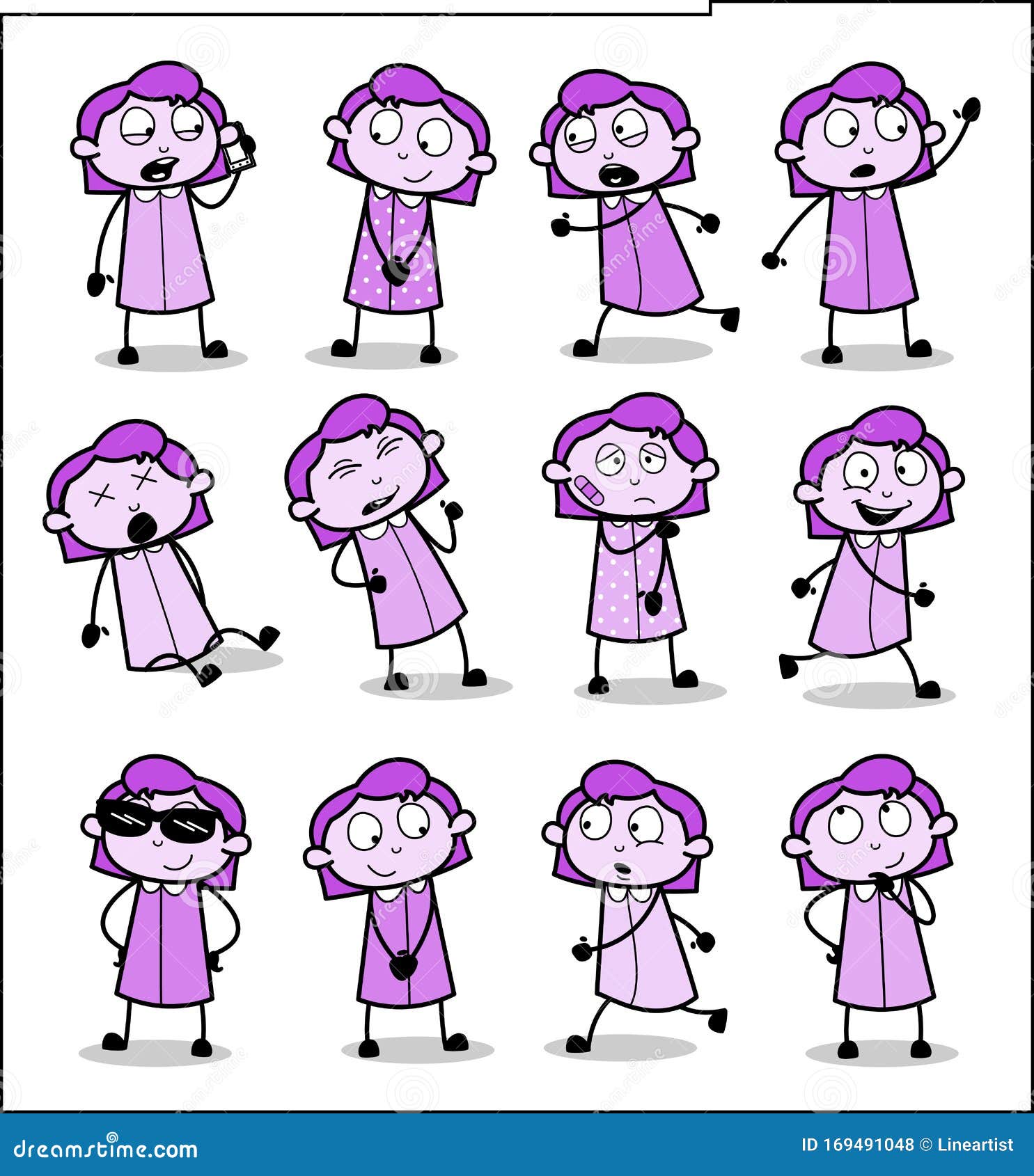 Female Office Executive - Set of Comic Concepts Vector Illustrations ...