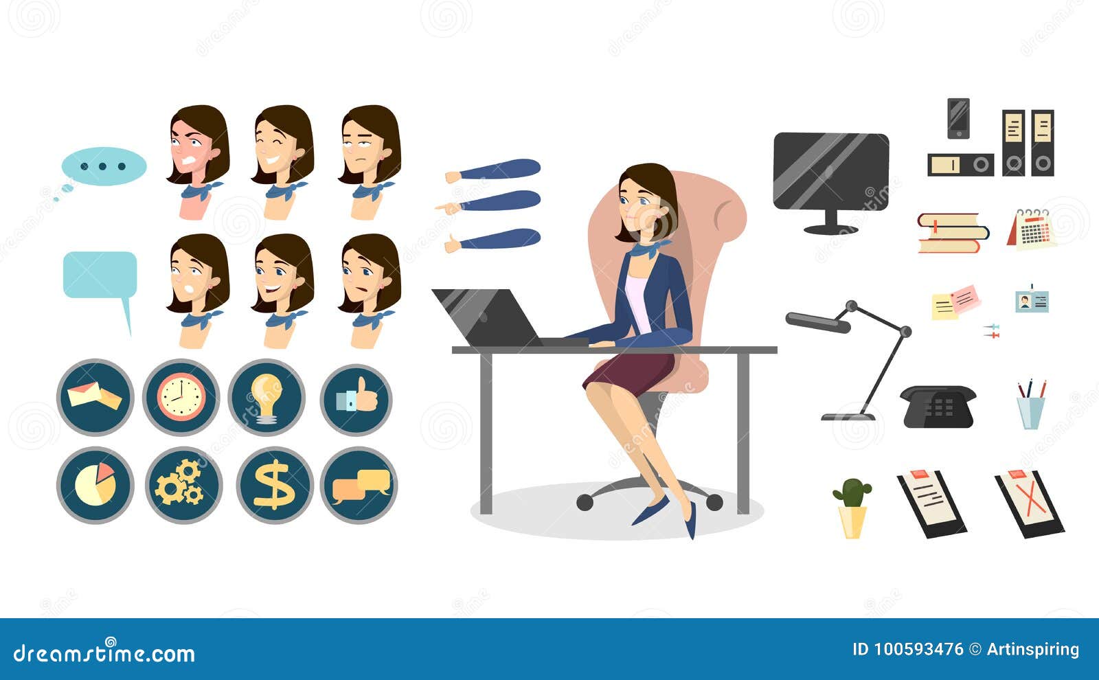 Female office manager. stock vector. Illustration of flat - 100593476