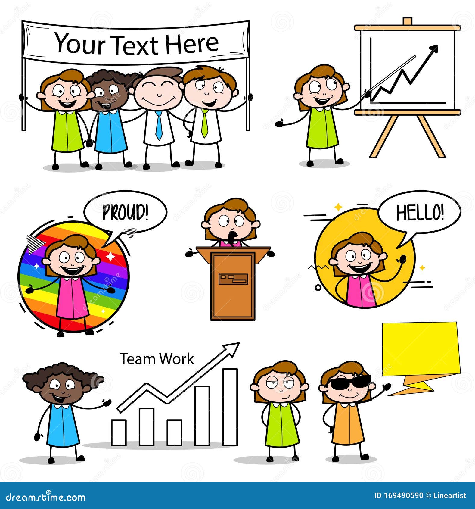 Female Office Manager - Set of Comic Concepts Vector Illustrations ...